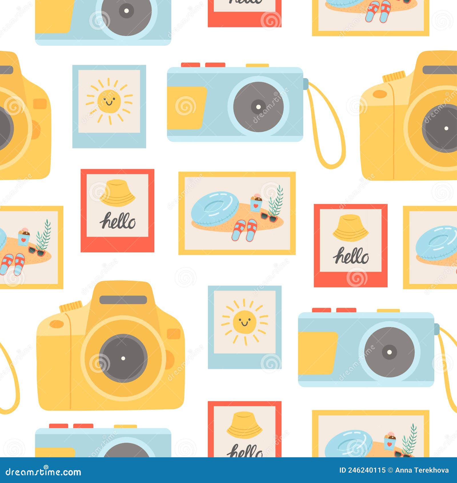 Summer Seamless Pattern with Cameras and Vector Stock Vector ...