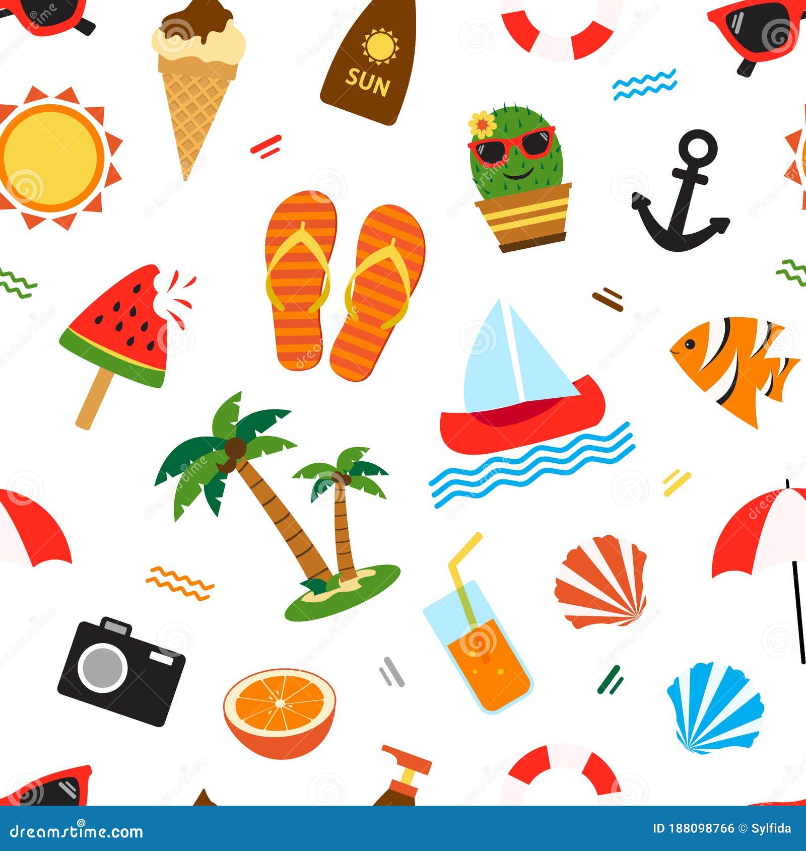 Summer Seamless Pattern, Different Seasons Objects Isolated on White ...