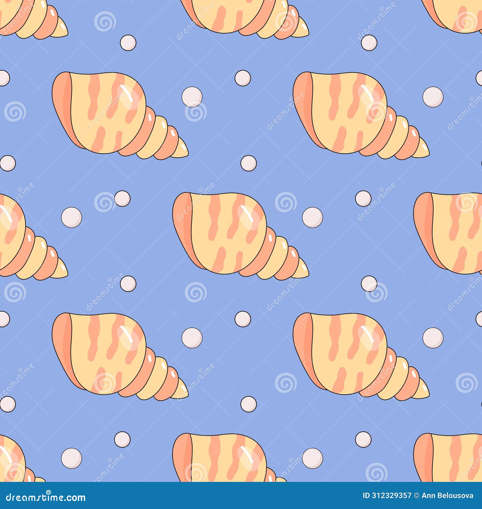 Summer Seamless Pattern, Sea World, Cute Seashells, Baby. Stock Vector ...