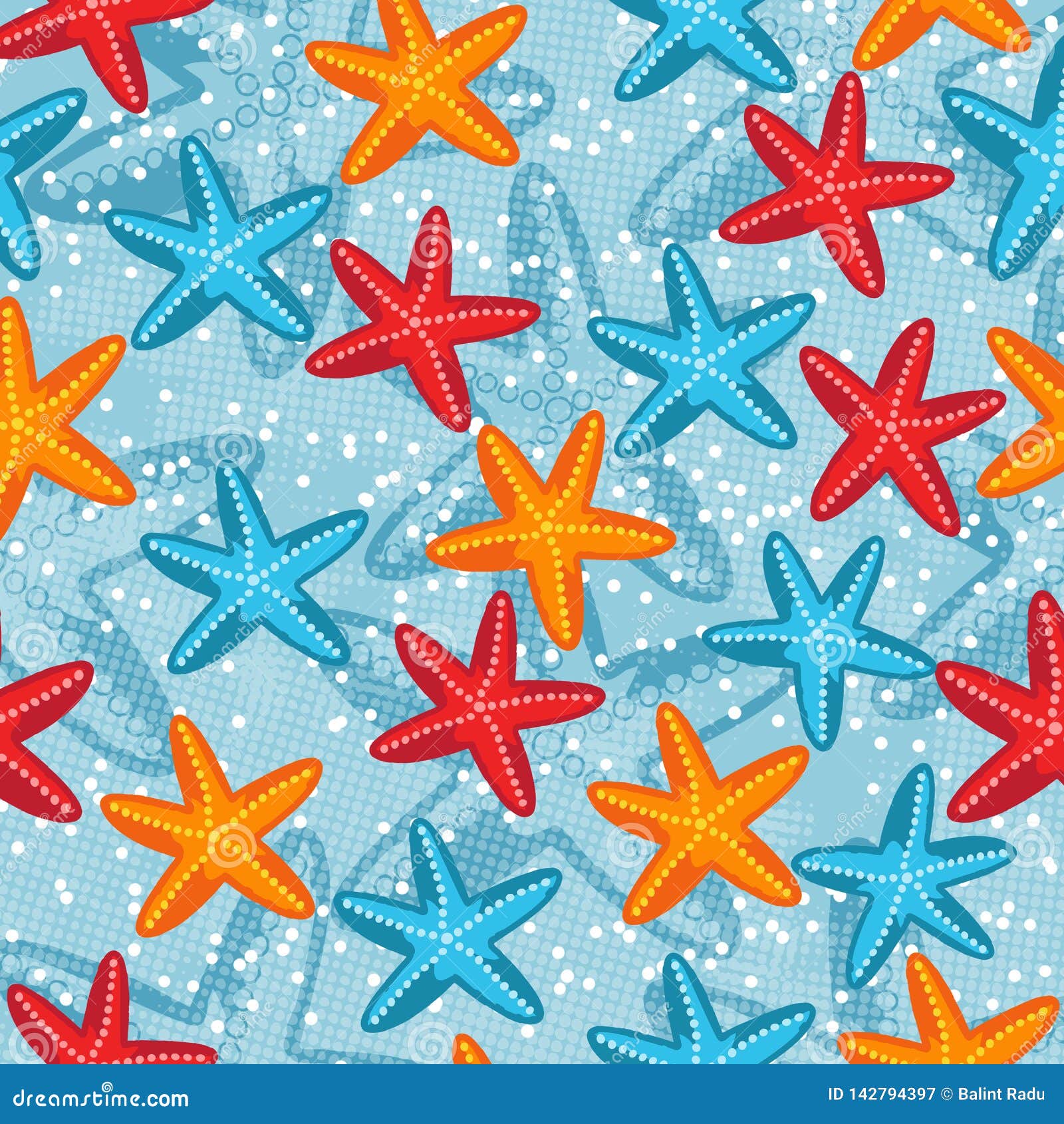 Starfish Blue Texture Seamless Pattern Background Vector Illustration ...