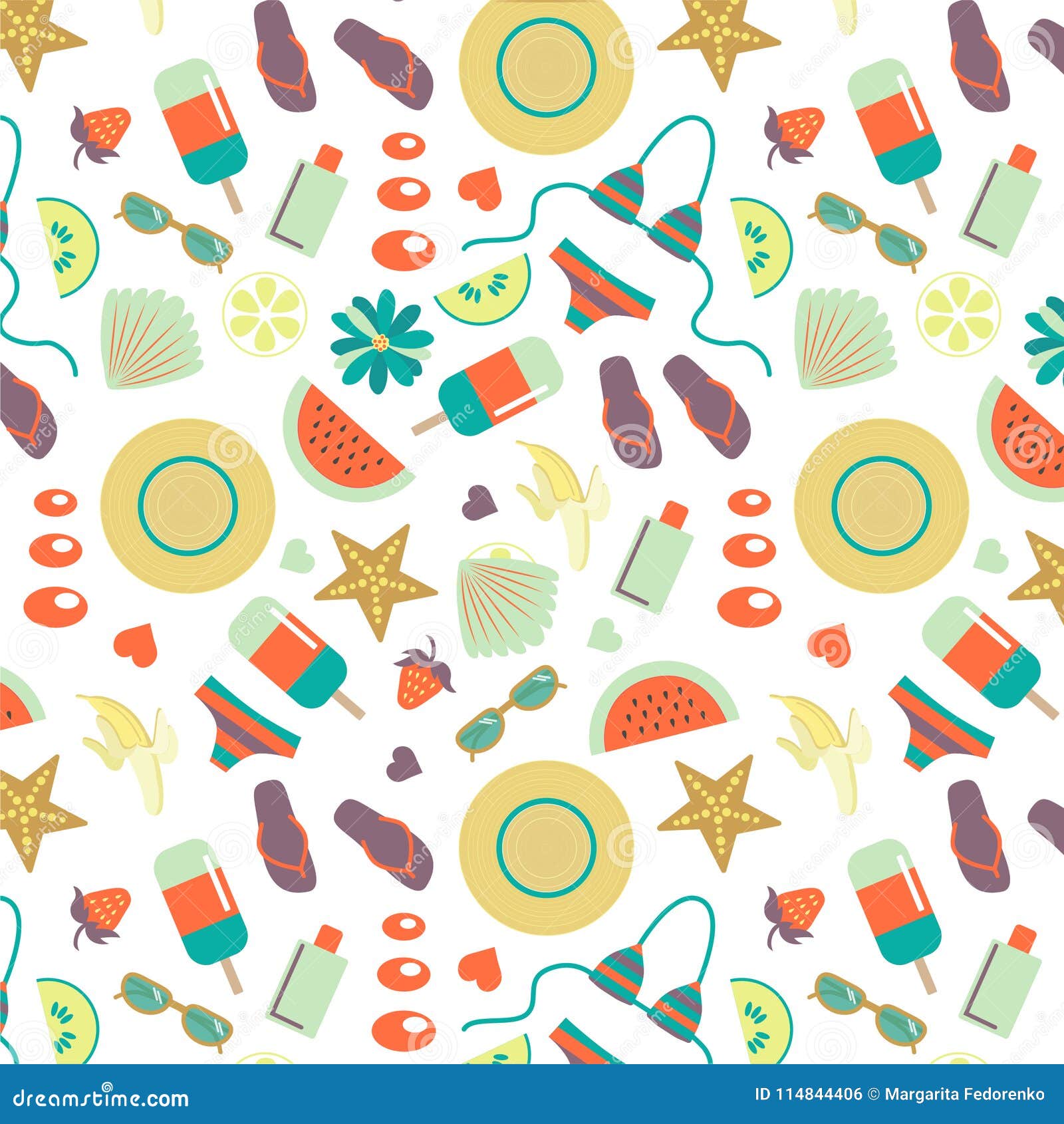 Summer Seamless Pattern with Summer Day Elements Stock Vector ...