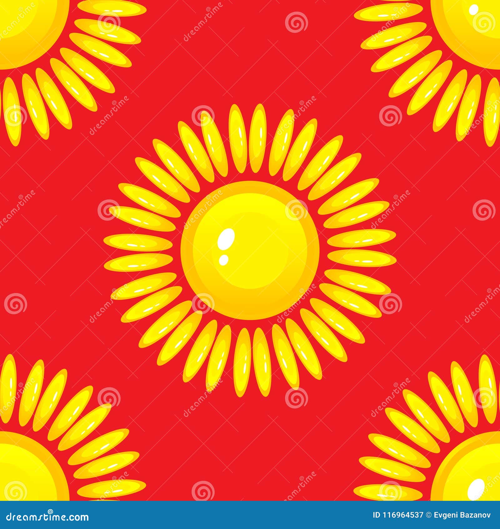 Summer Seamless Pattern with Sun on Red Background Stock Vector ...