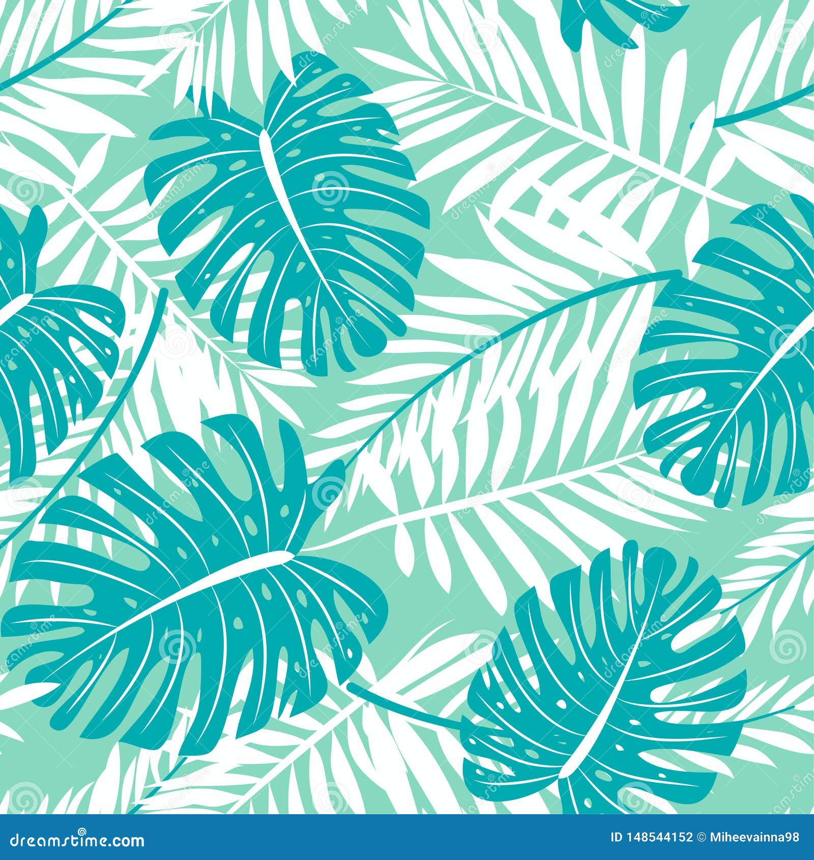 Summer Seamless Pattern with Tropical Plants and Leaves on Pastel ...