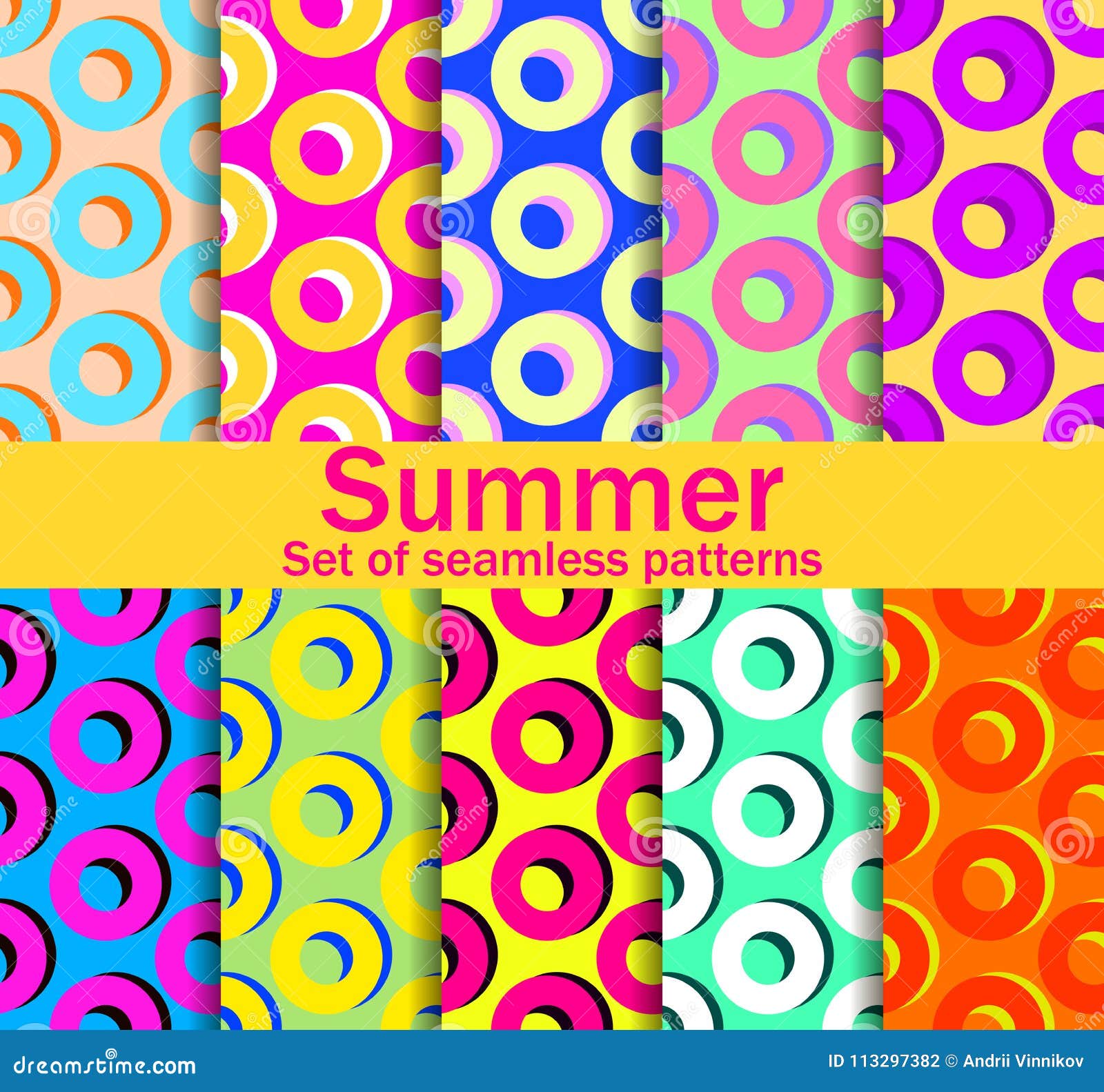 Summer Seamless Patterns With Circles And Bright Colors. A Collection ...