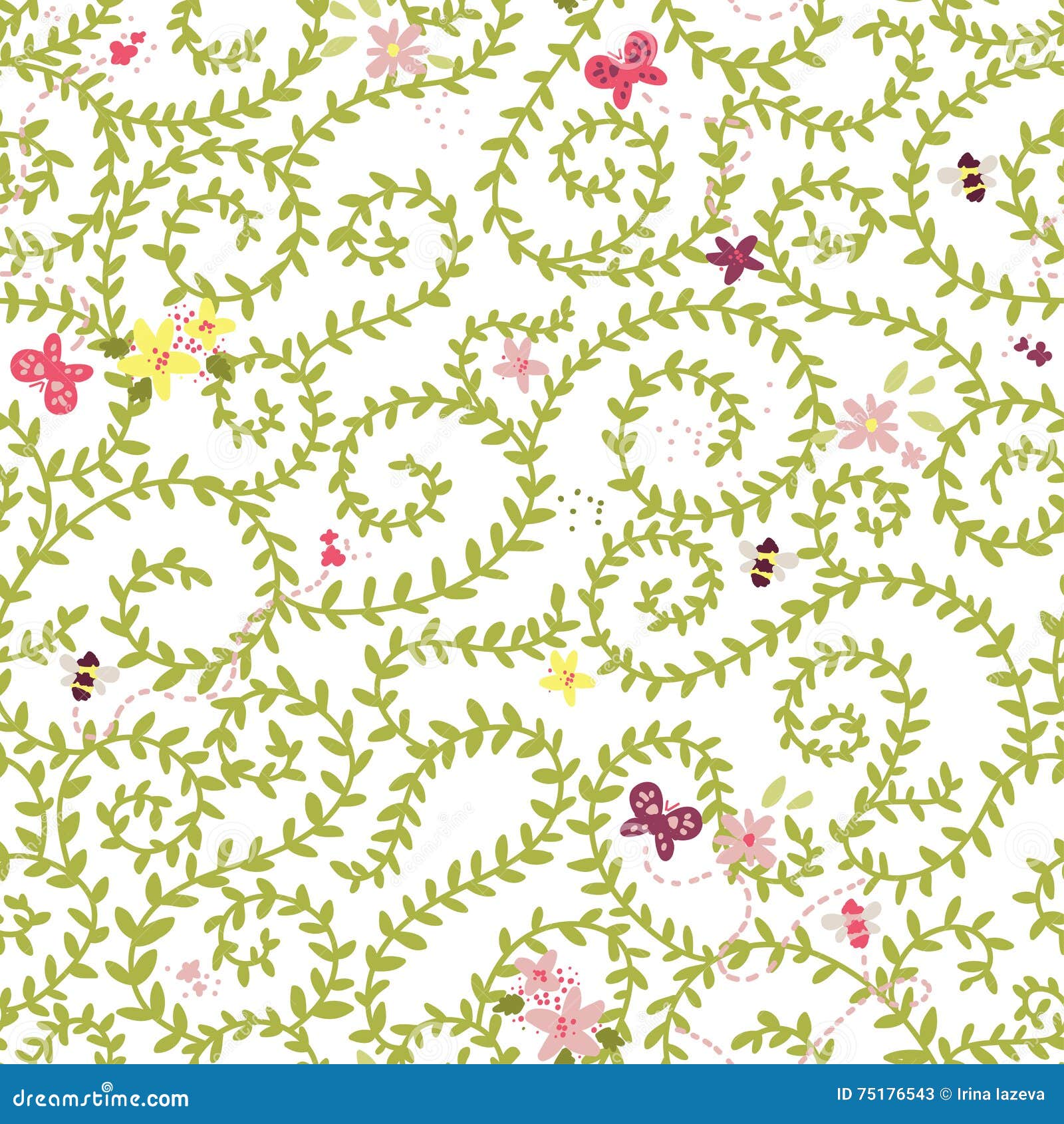 Summer Seamless Texture, Floral Pattern with Bees Ans Butterflies Stock ...