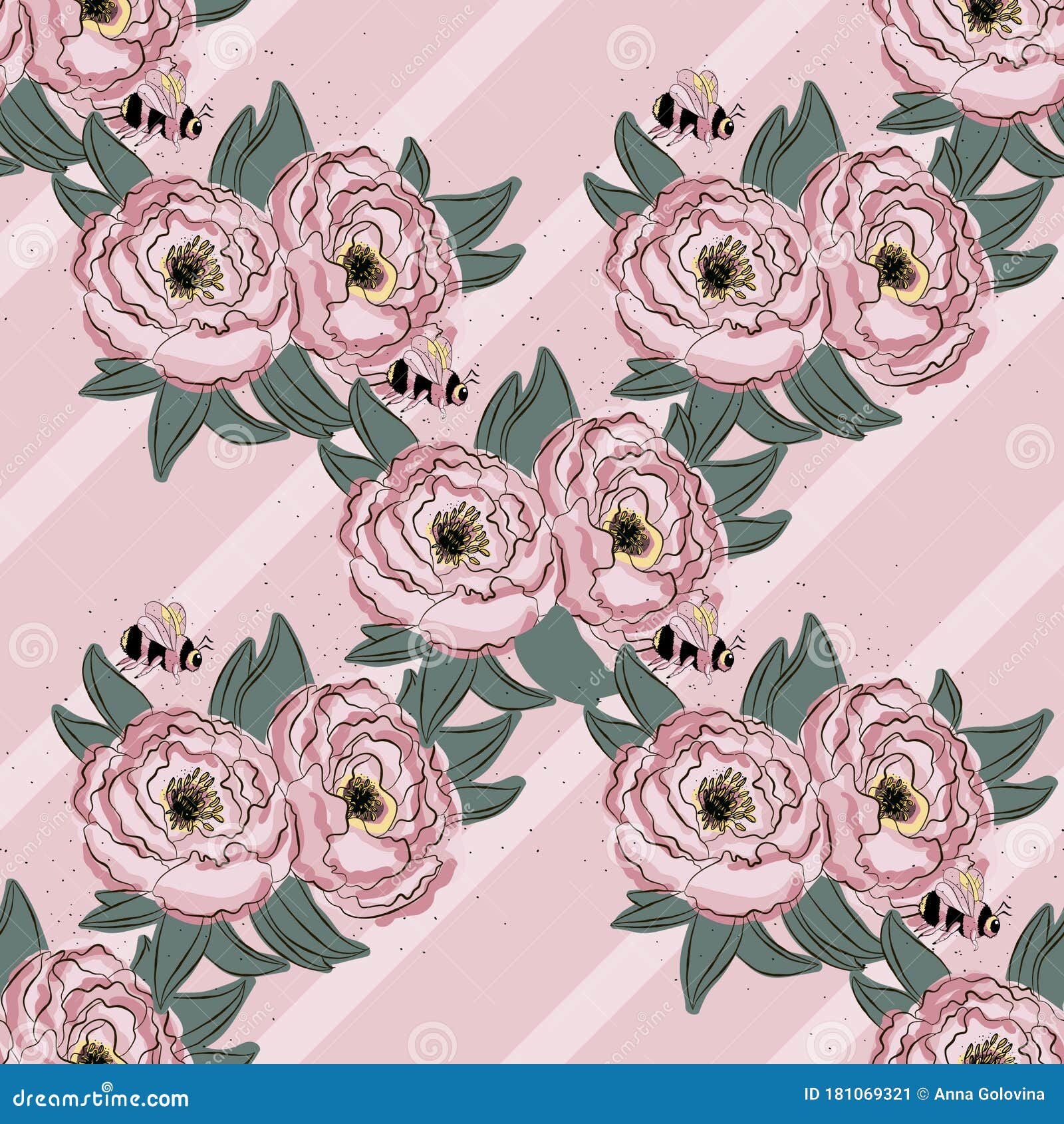 Summer Seamless Watercolor Pattern with Pink Peonies Background Stock ...