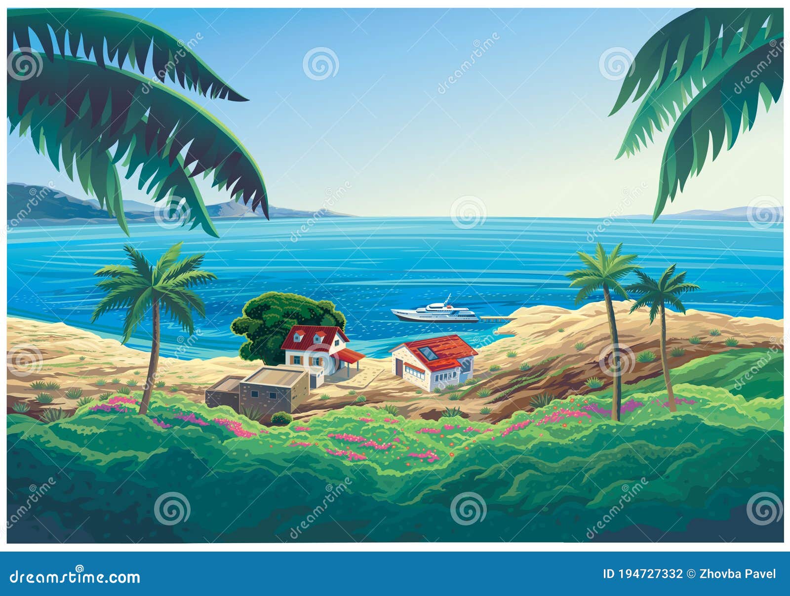 Summer Seascape Snapshot Drawing Vector Illustration | CartoonDealer ...