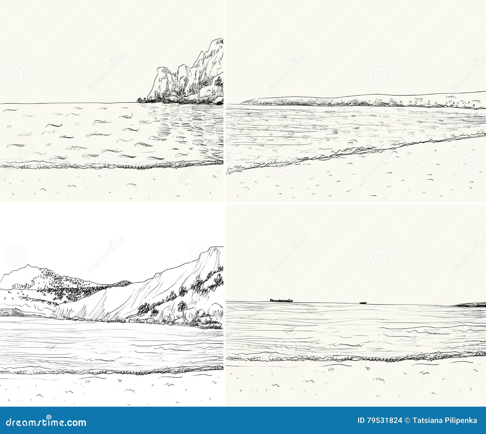 Summer seascape sketch stock vector. Illustration of line - 79531824