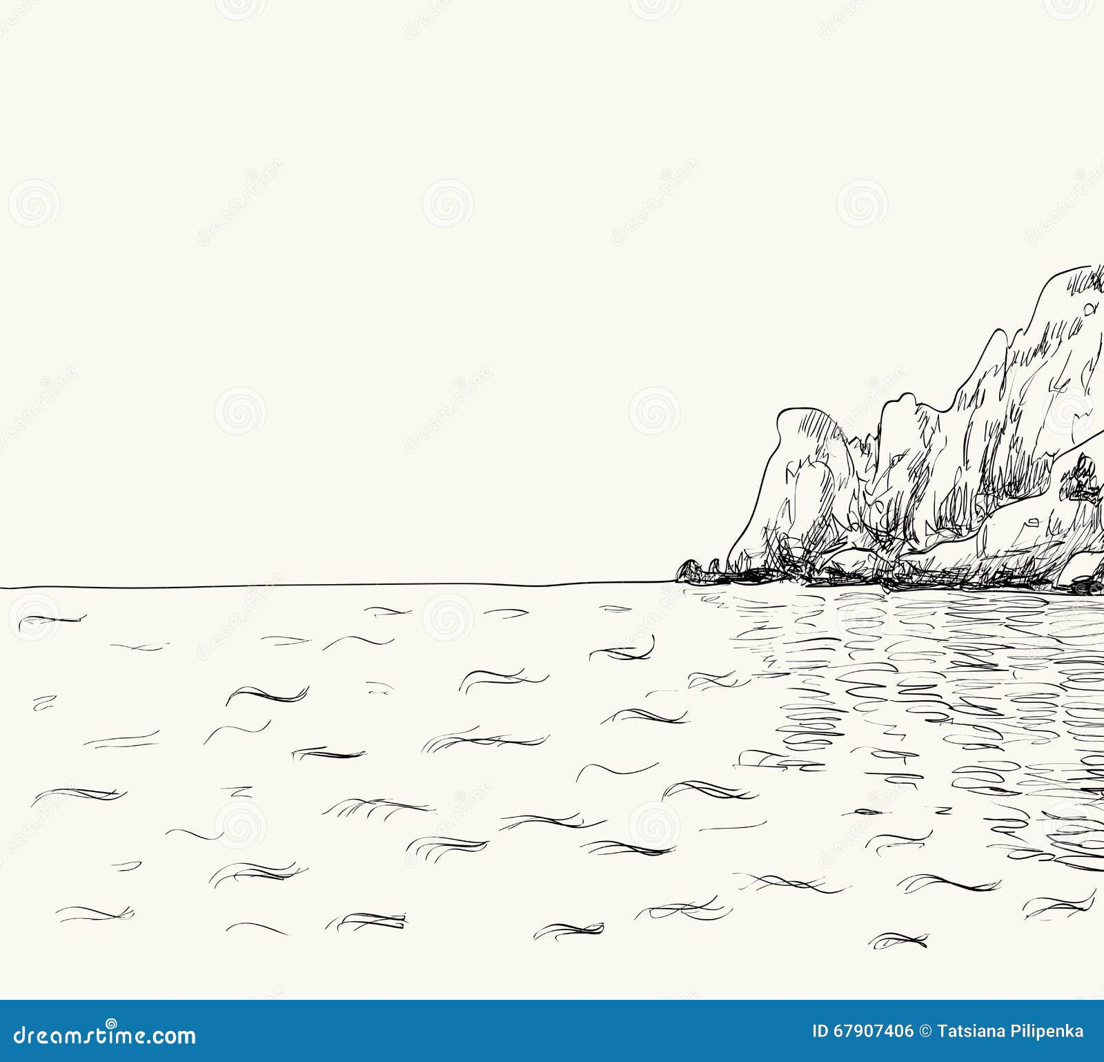 Summer seascape sketch stock vector. Illustration of nature - 67907406