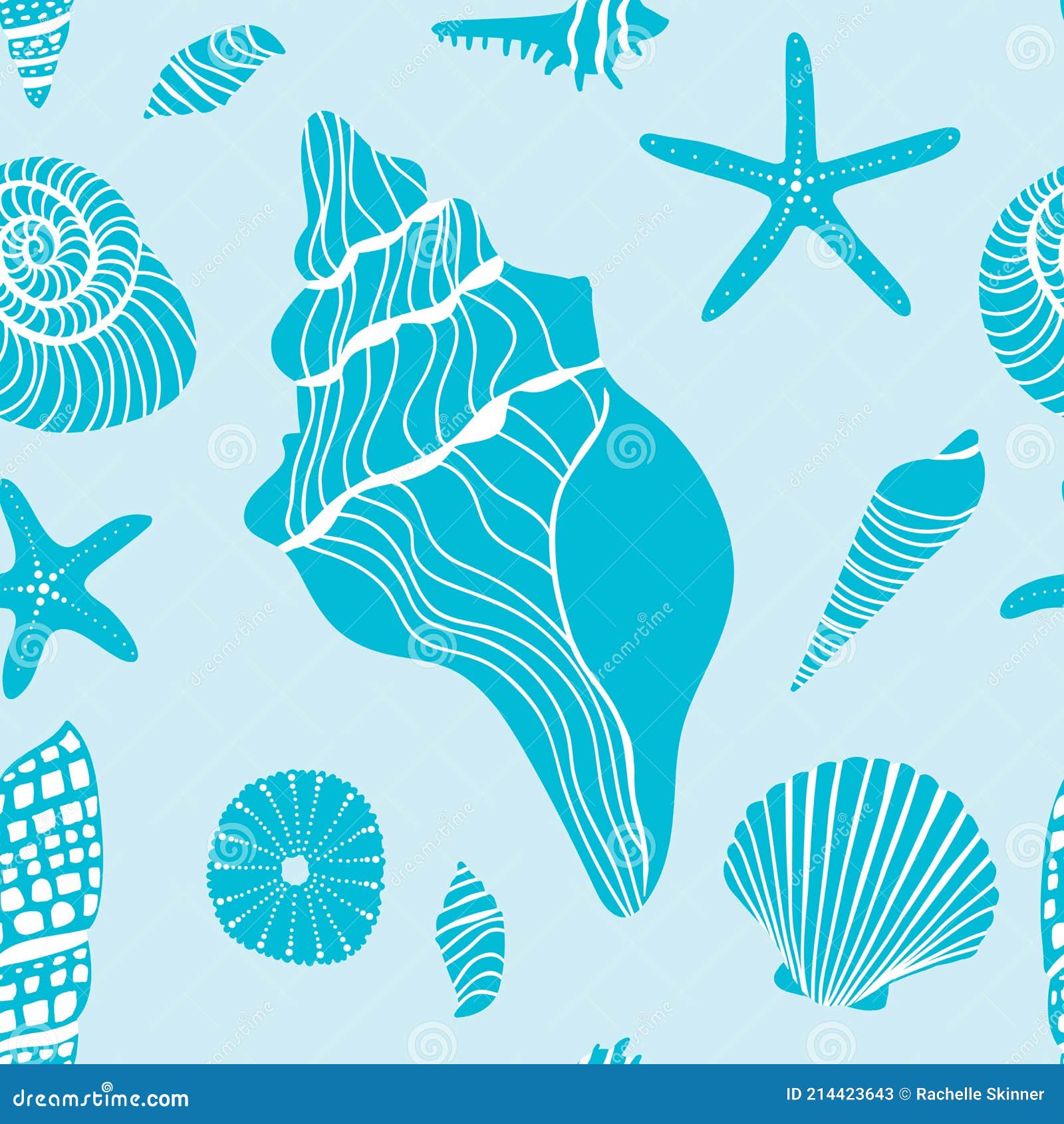 Stylized Beach Seashells Aqua Blue Seamless Pattern Stock Vector ...