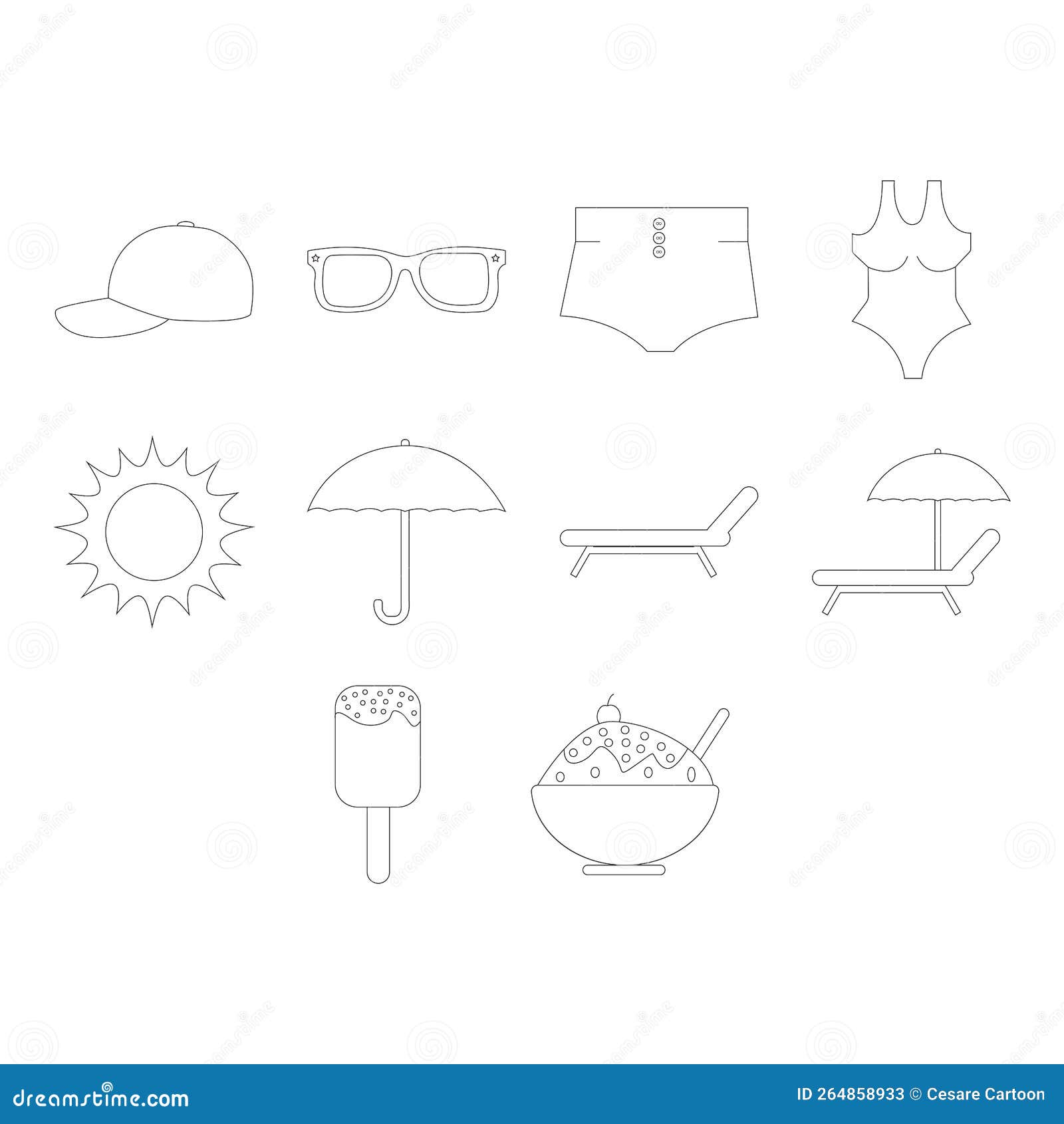 Summer season icon set stock vector. Illustration of shaved - 264858933