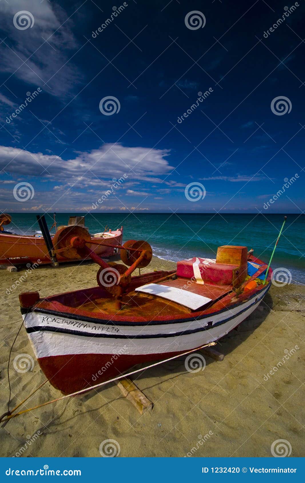 Summer Seaview with a Boat at Olympic Riviera, Greece Stock Photo ...