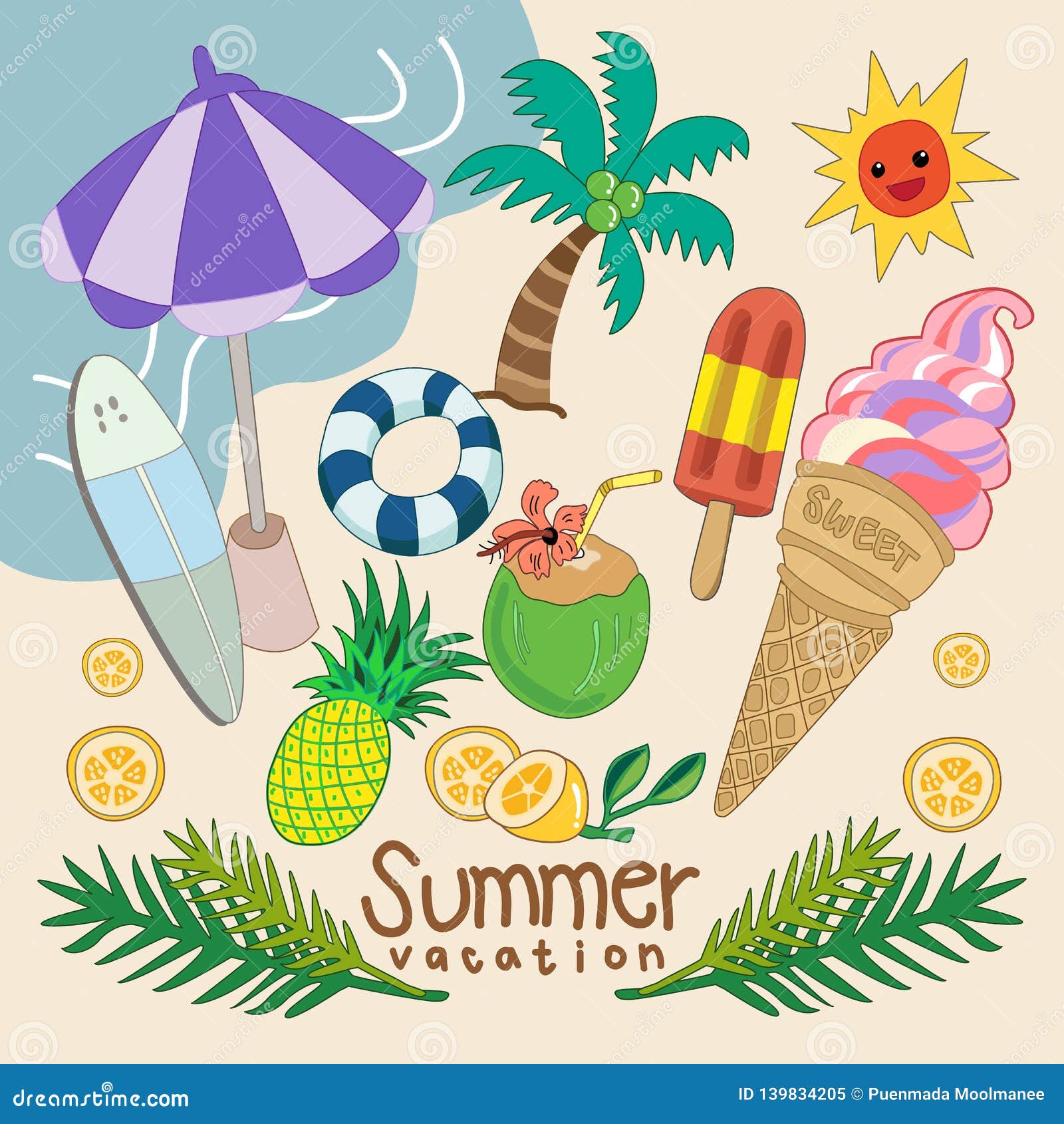 The Summer Set of Cartoon Design Stock Illustration - Illustration of ...