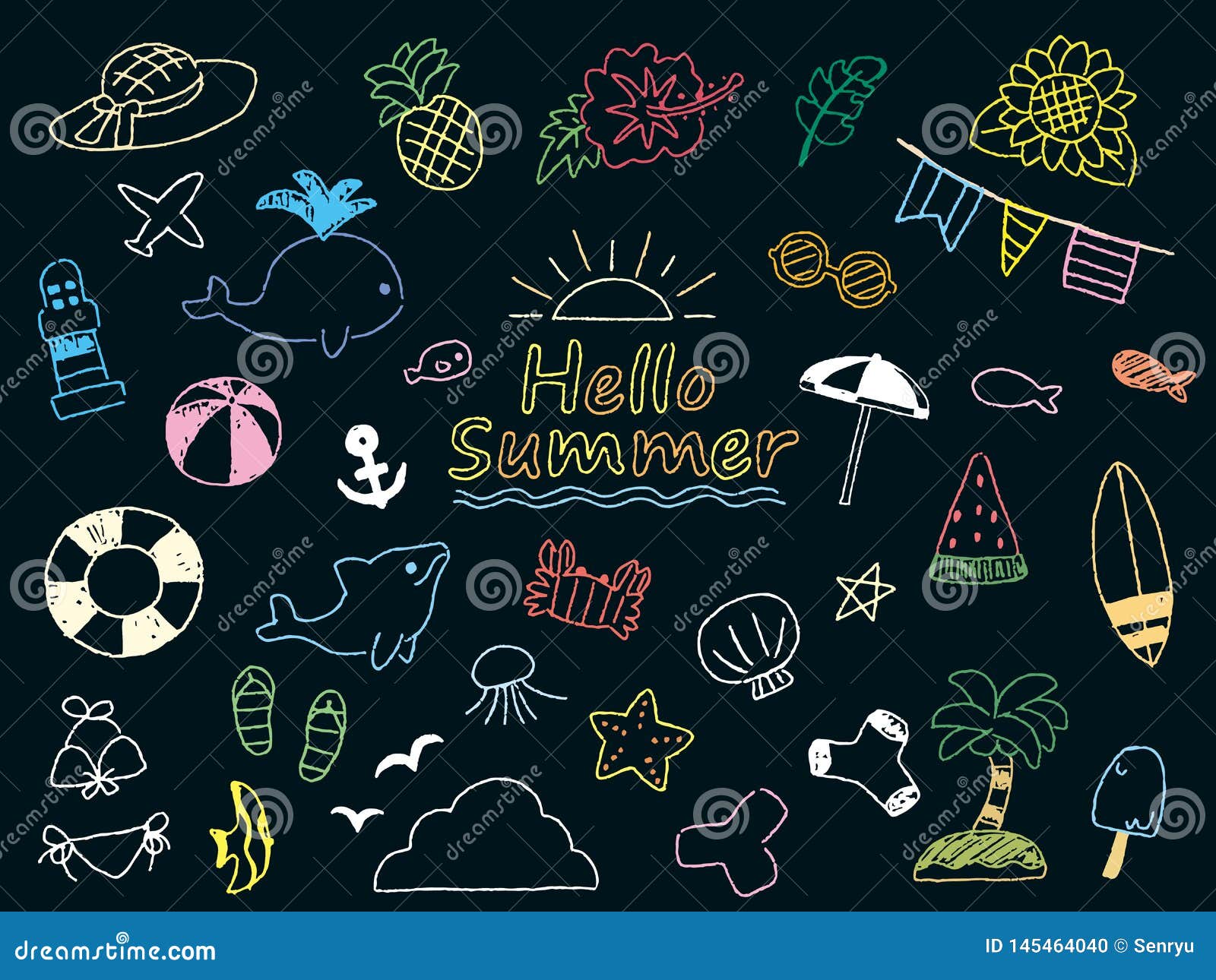 Summer set stock vector. Illustration of ocean, colorful - 145464040