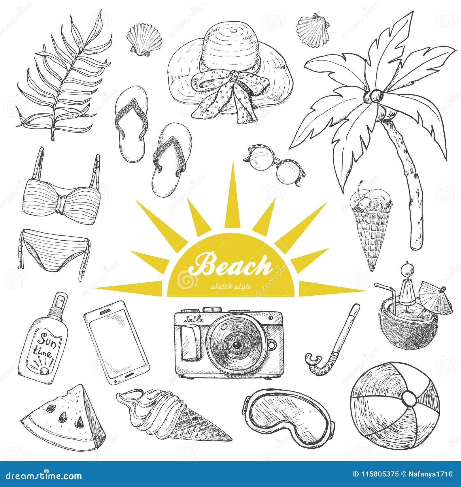 Summer Set of Doodle Hand Drawn Objects Isolated on White Stock Vector ...
