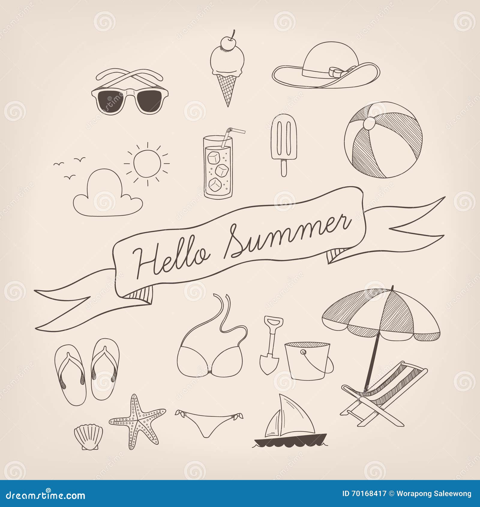Summer set stock vector. Illustration of lettering, concept - 70168417