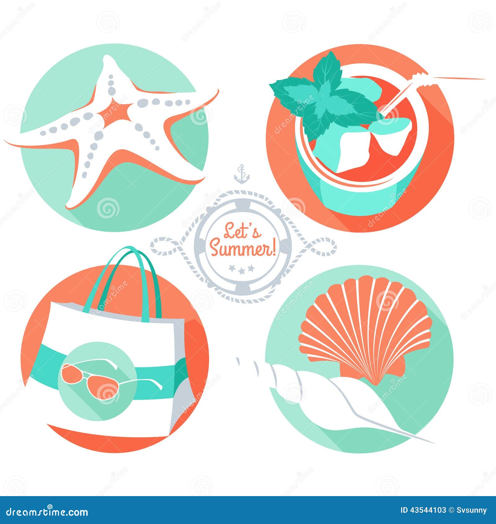 Summer Set: Starfish, Shells, Beach Bag, Sunglasses, Tropical Co Stock ...
