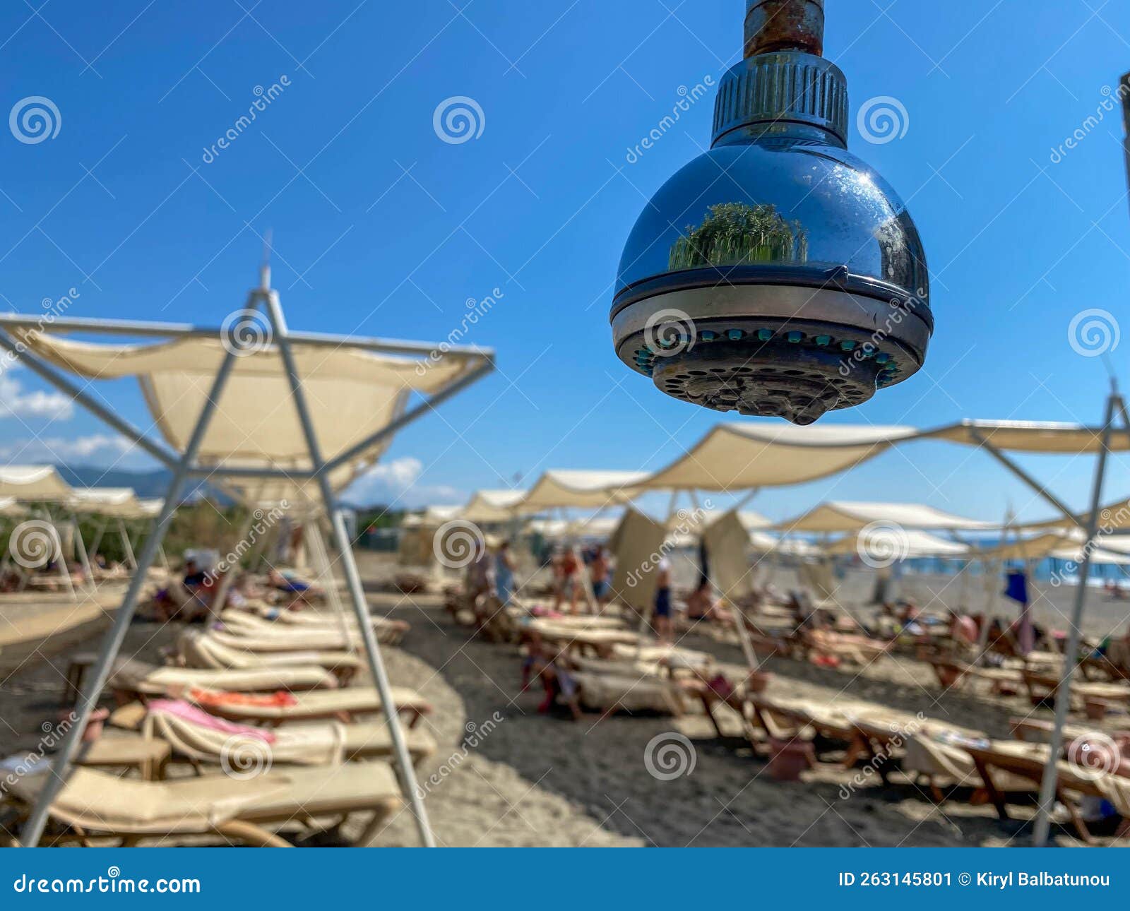 Summer Shower On The Beach At The Sea In A Hotel On Vacation In A Heavenly Warm Eastern Tropical