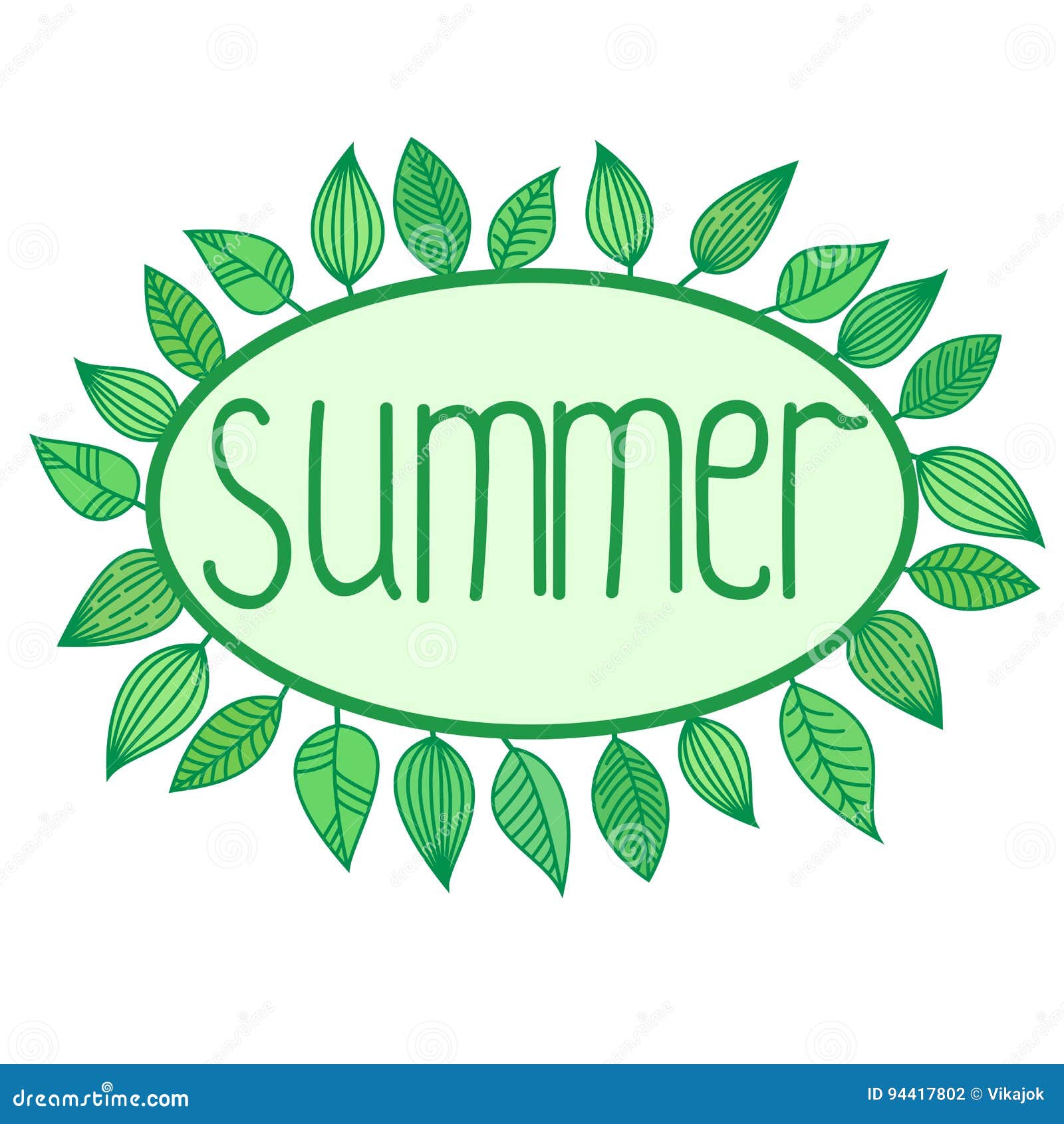 Summer Sign with Leaves Around Oval Frame Stock Vector - Illustration ...