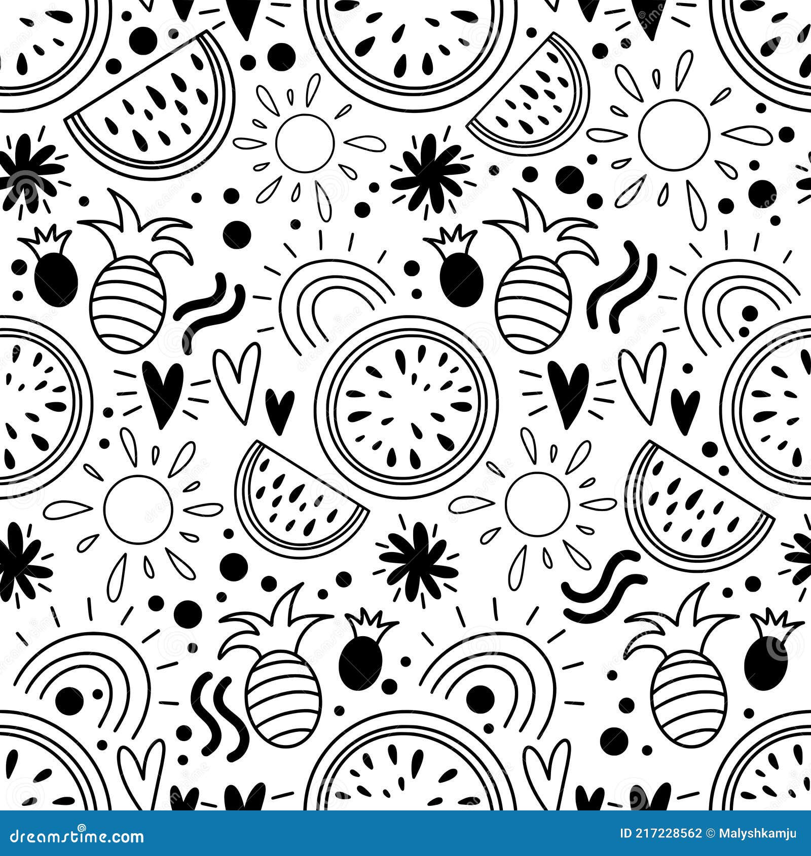 Summer Simple Seamless Pattern Monochrome Stock Vector - Illustration ...