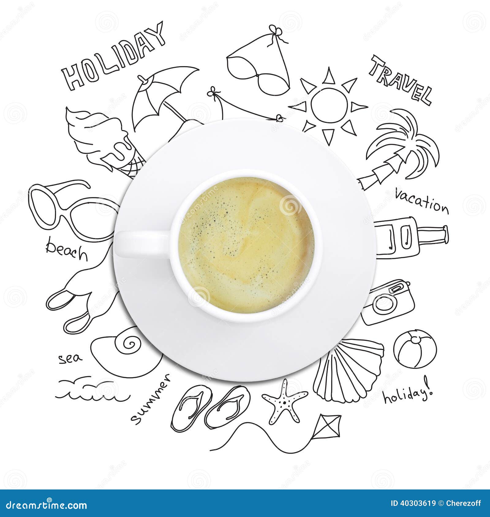 Summer Sketches Around Cup of Coffee Stock Image - Image of ball ...