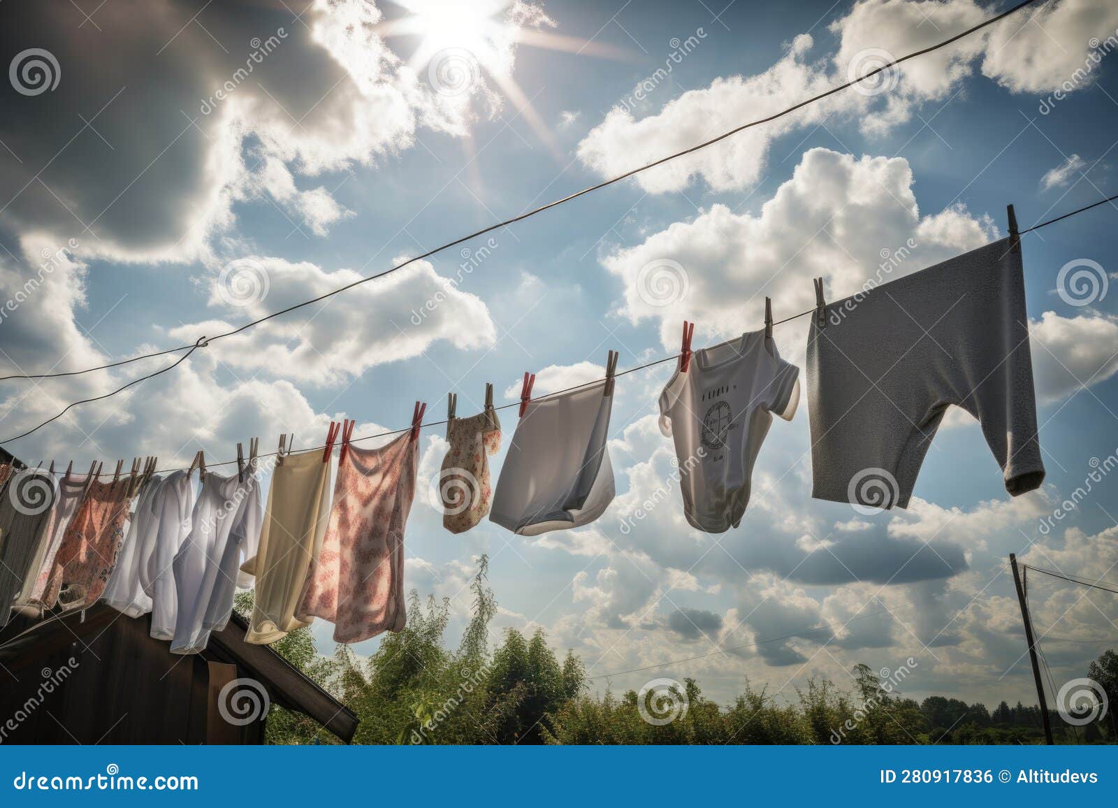 A Summer Sky, with Clouds Moving Overhead, and Crisp Laundry Hanging on ...