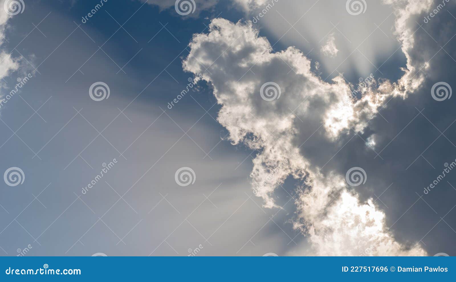 Summer Sky with Sun Rays through Clouds Background Stock Photo - Image ...