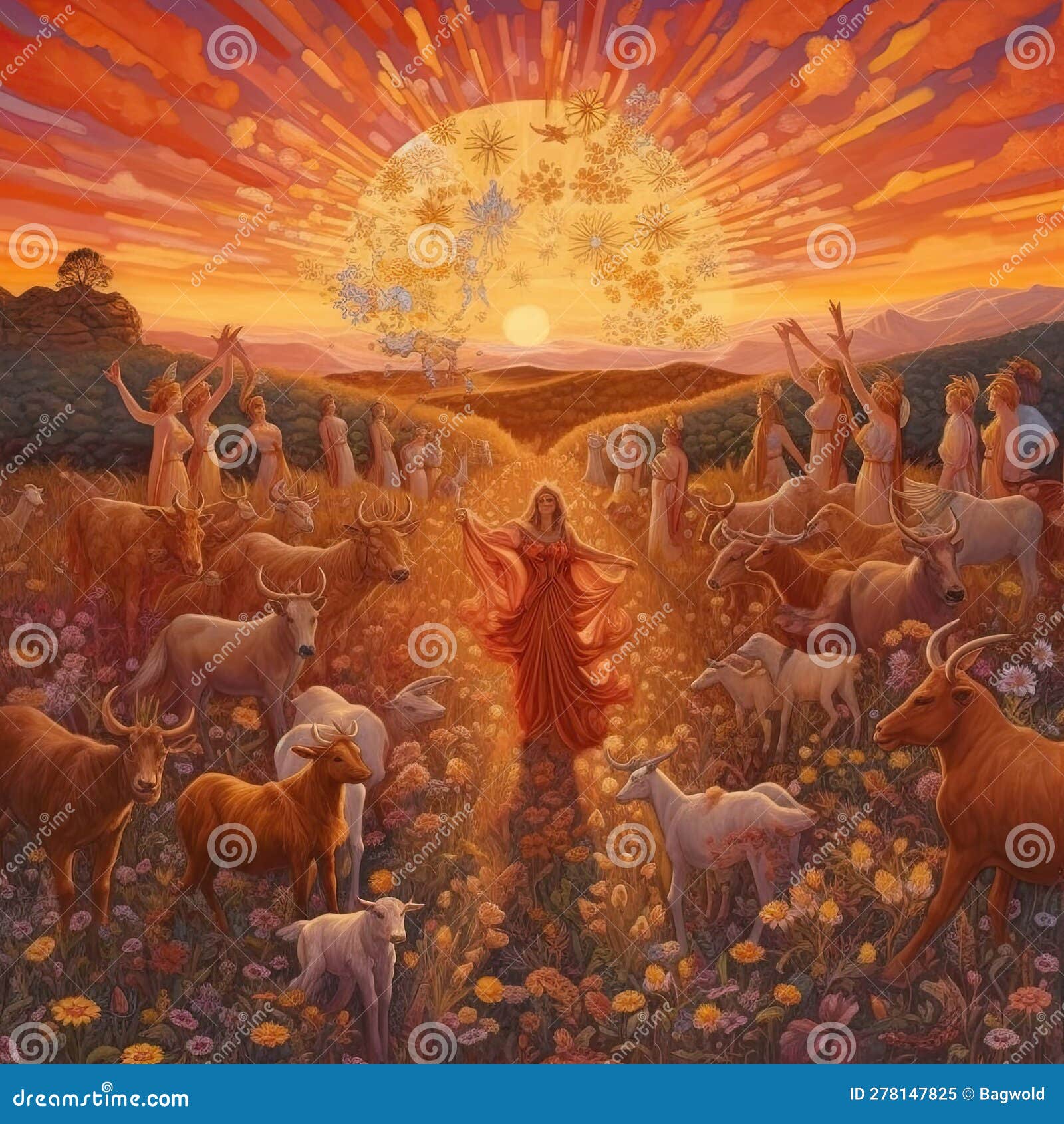 Summer Solstice Generative AI Illustration Stock Illustration - Illustration of flower, woman ...