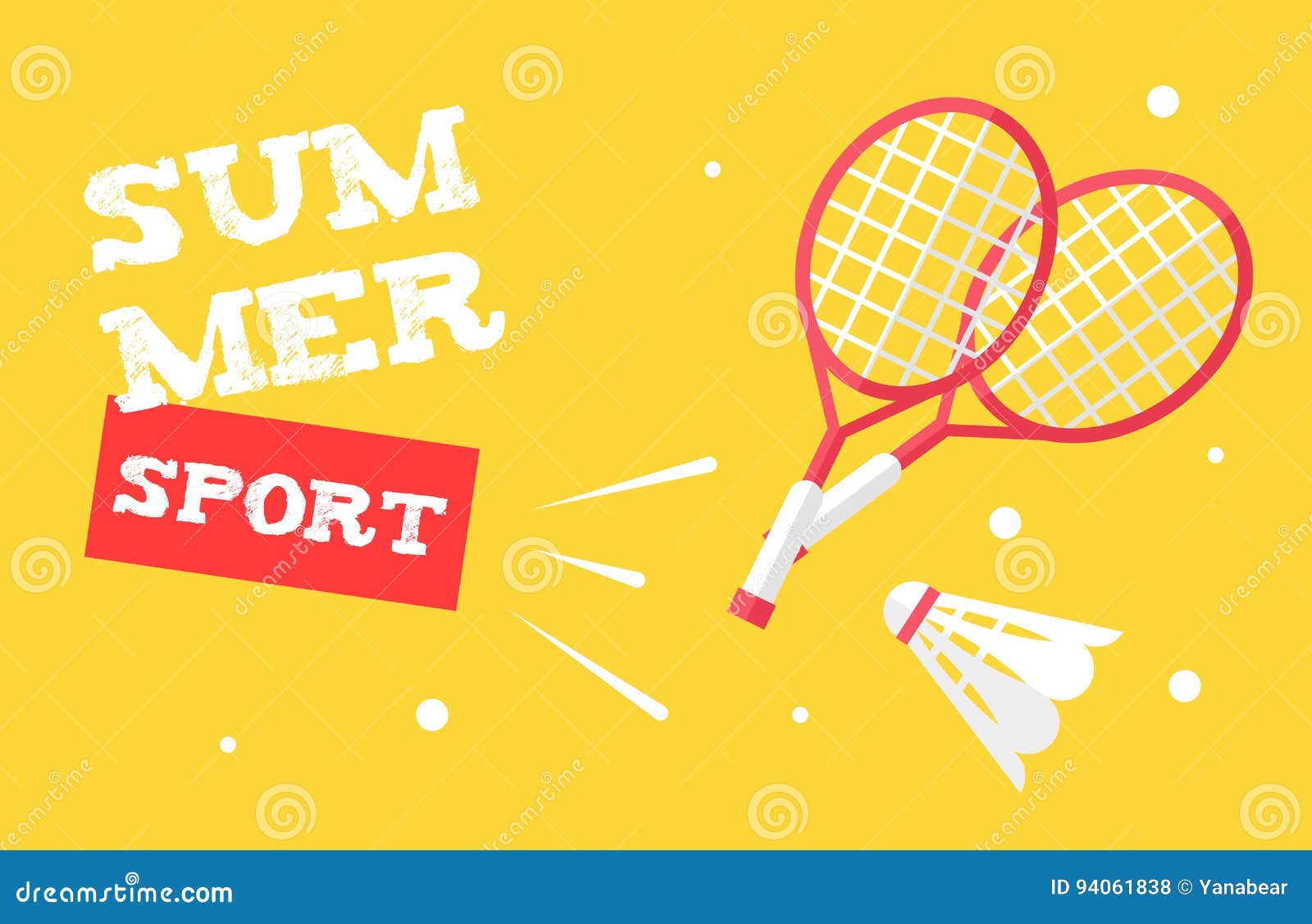 Summer Sport Banner with Badminton Rackets and Shuttlecock. Flat Style ...