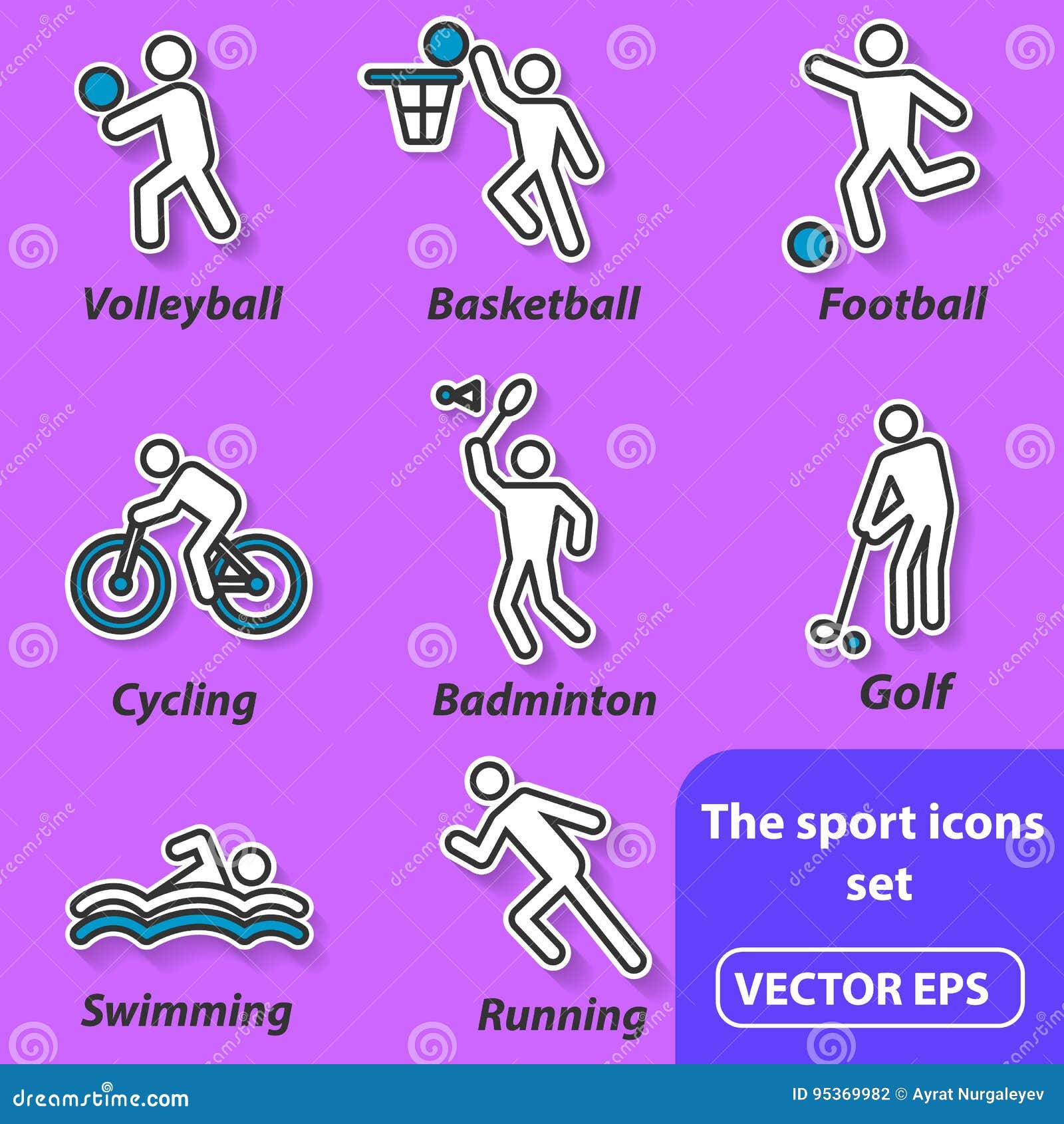 Summer sports, icons stock vector. Illustration of purple - 95369982