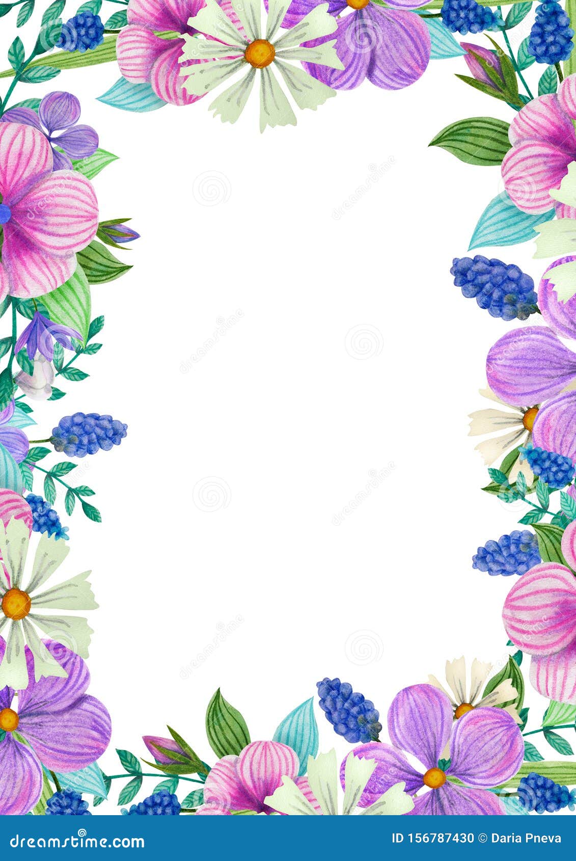 Summer, Spring, Easter, Birthday, Wedding Rectangle Frame with Flowers ...