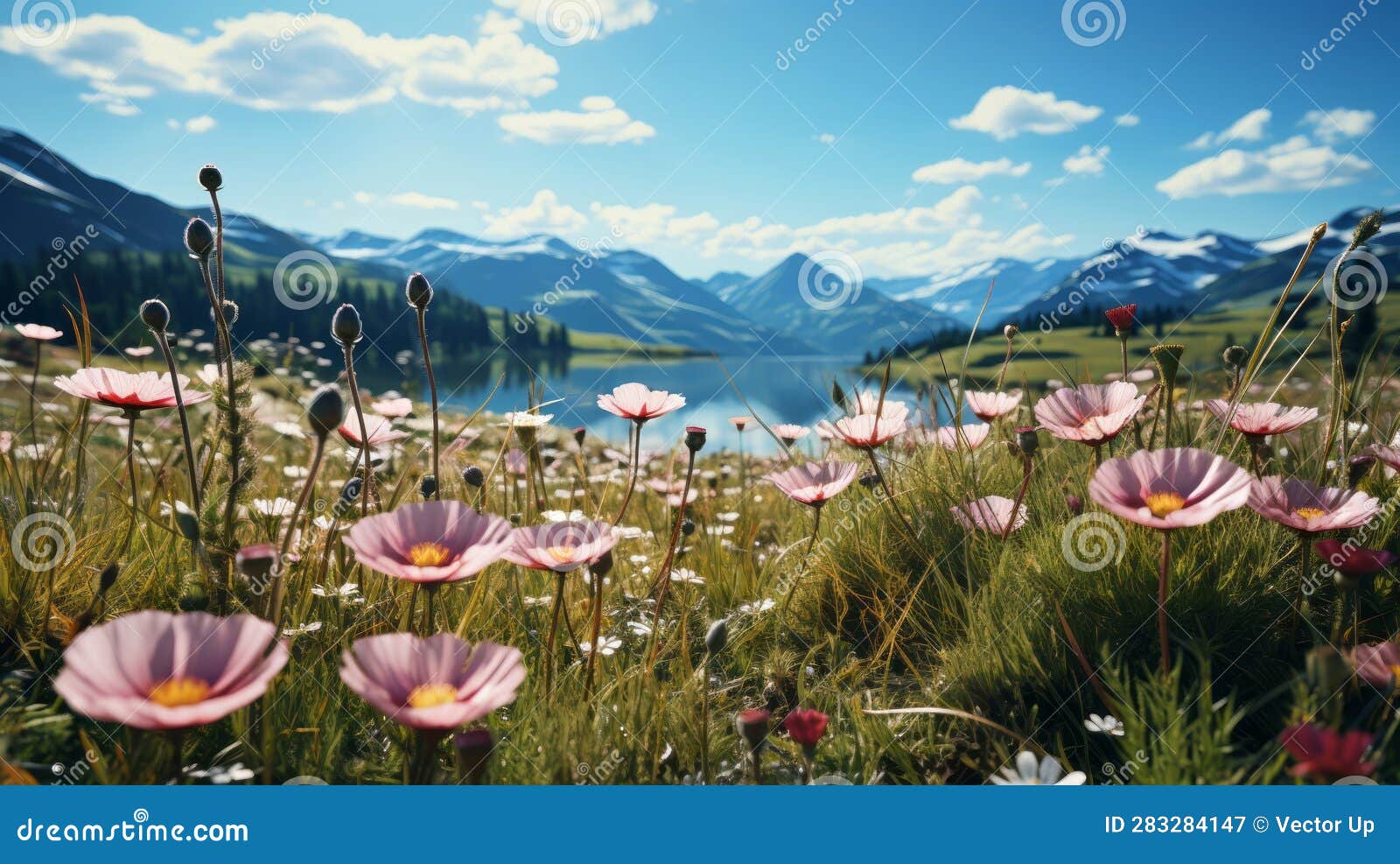 Summer and Spring Flower Grass Field. Generative AI. Stock Image ...