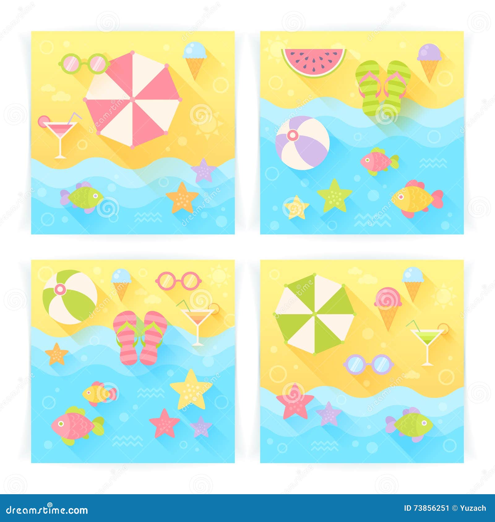 Summer Square Banners with Flat Travel Elements Stock Vector ...