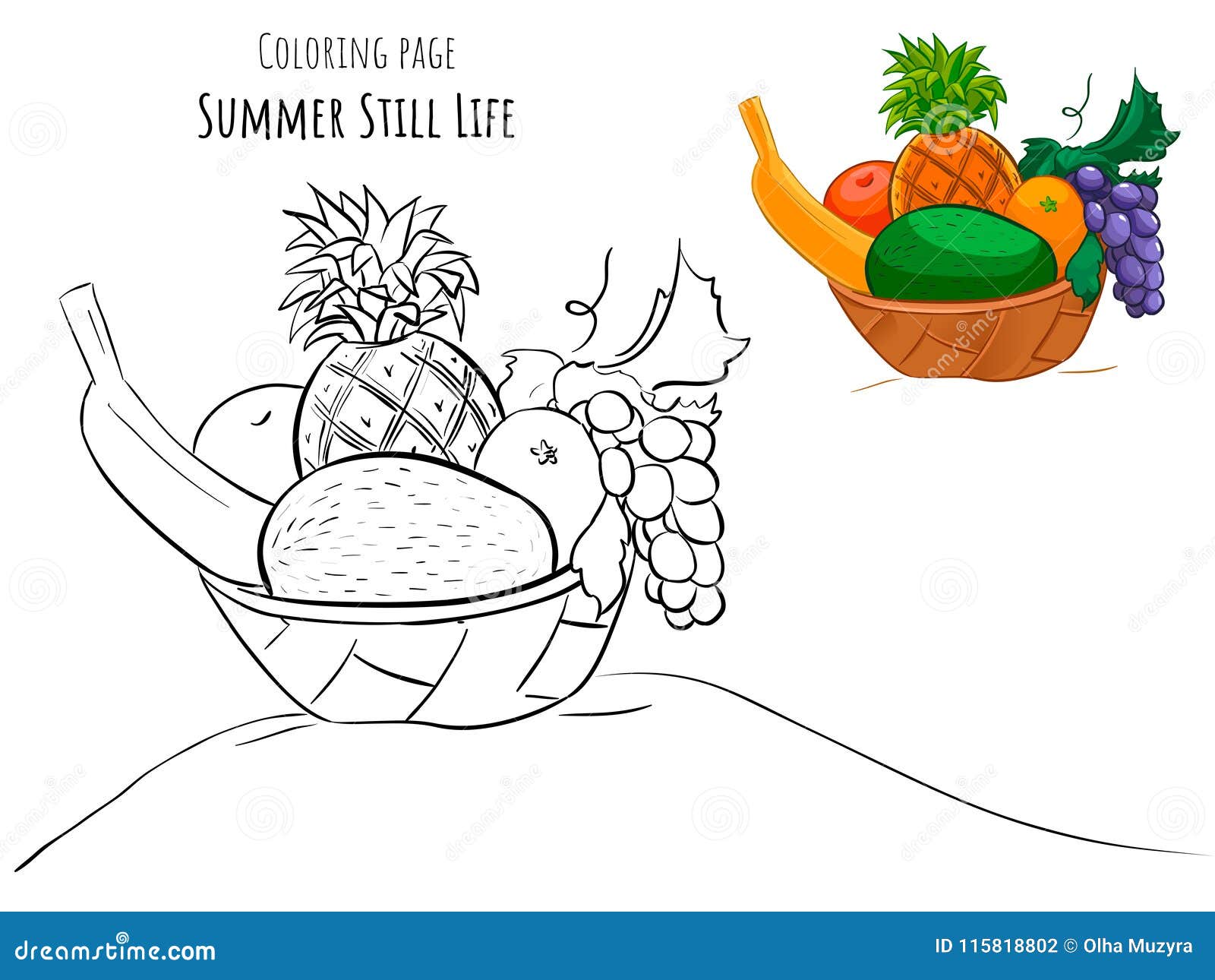 Summer Still Life With Grapes And Peaches. Coloring Book For Children ...