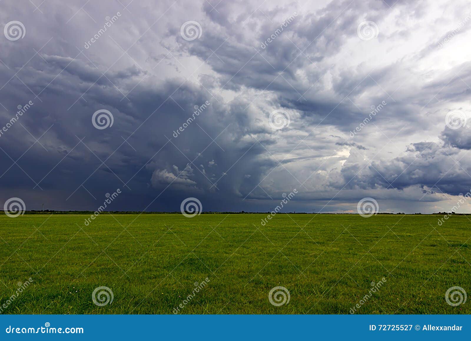Summer Storm Clouds Above Meadow with Green Grass Rising Thunderstorm ...