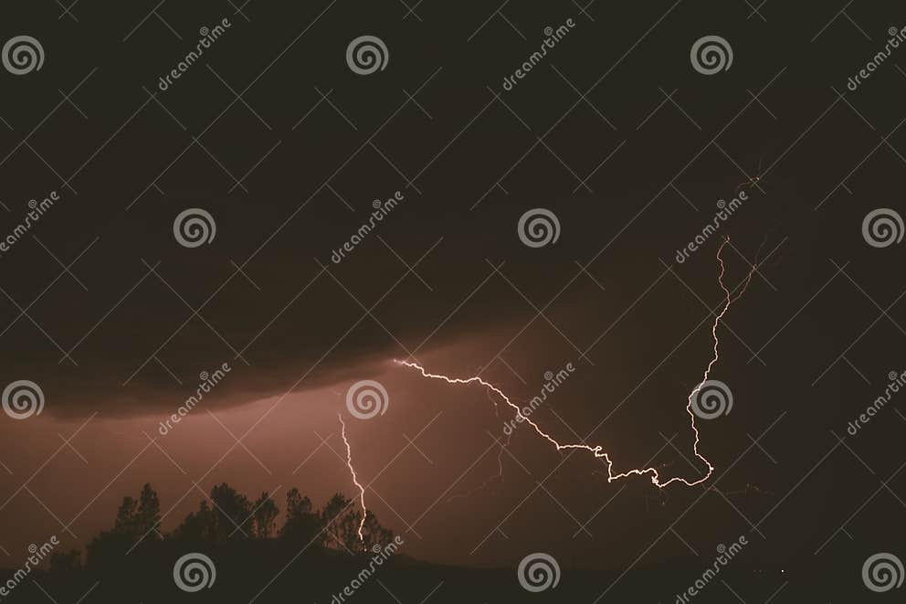 Summer Storms, Thunder and Lightning Over the Trees Stock Photo - Image ...