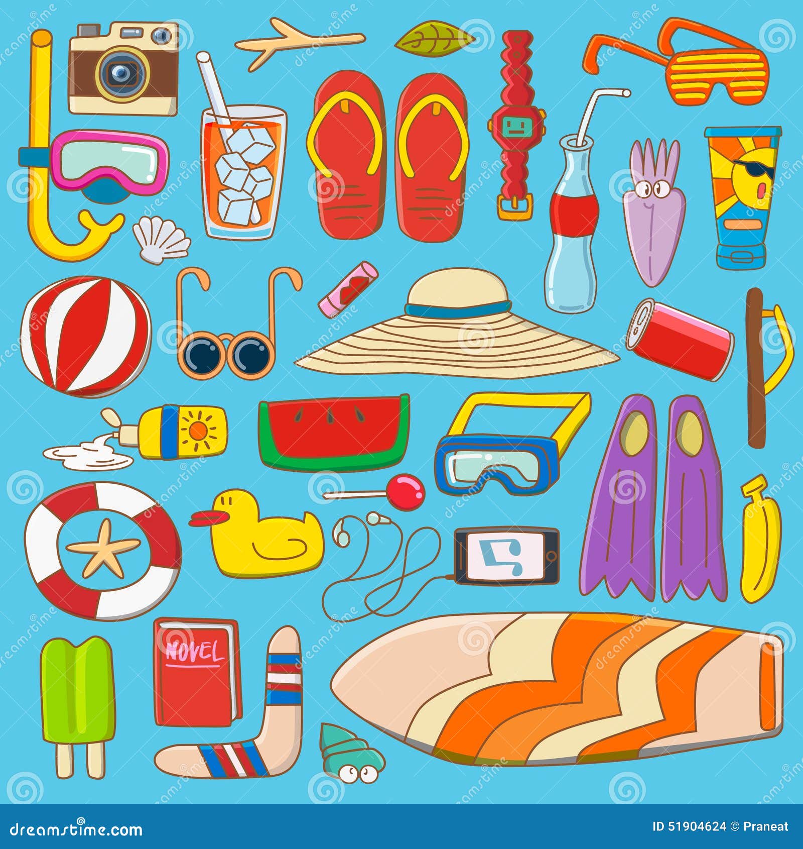 Summer stuff collection stock vector. Illustration of sandal - 51904624