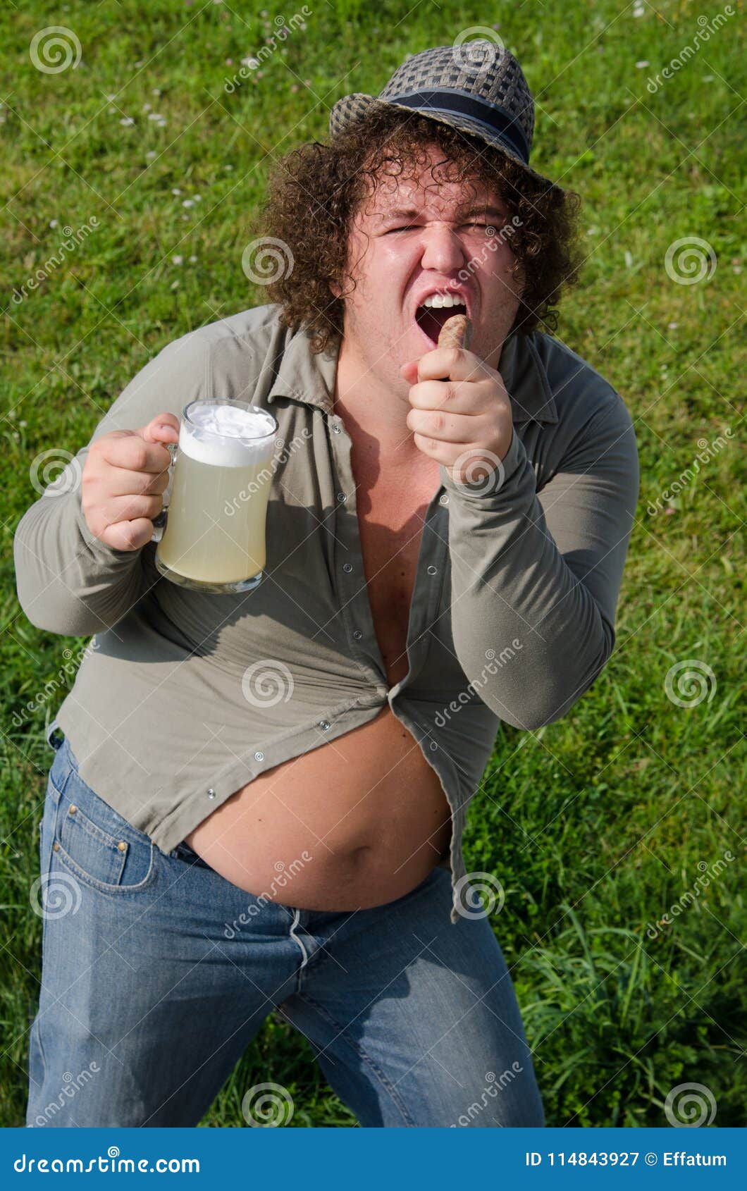 Funny Fat Guy Drinking Beer. Summer and Vacation. Stock Image - Image ...