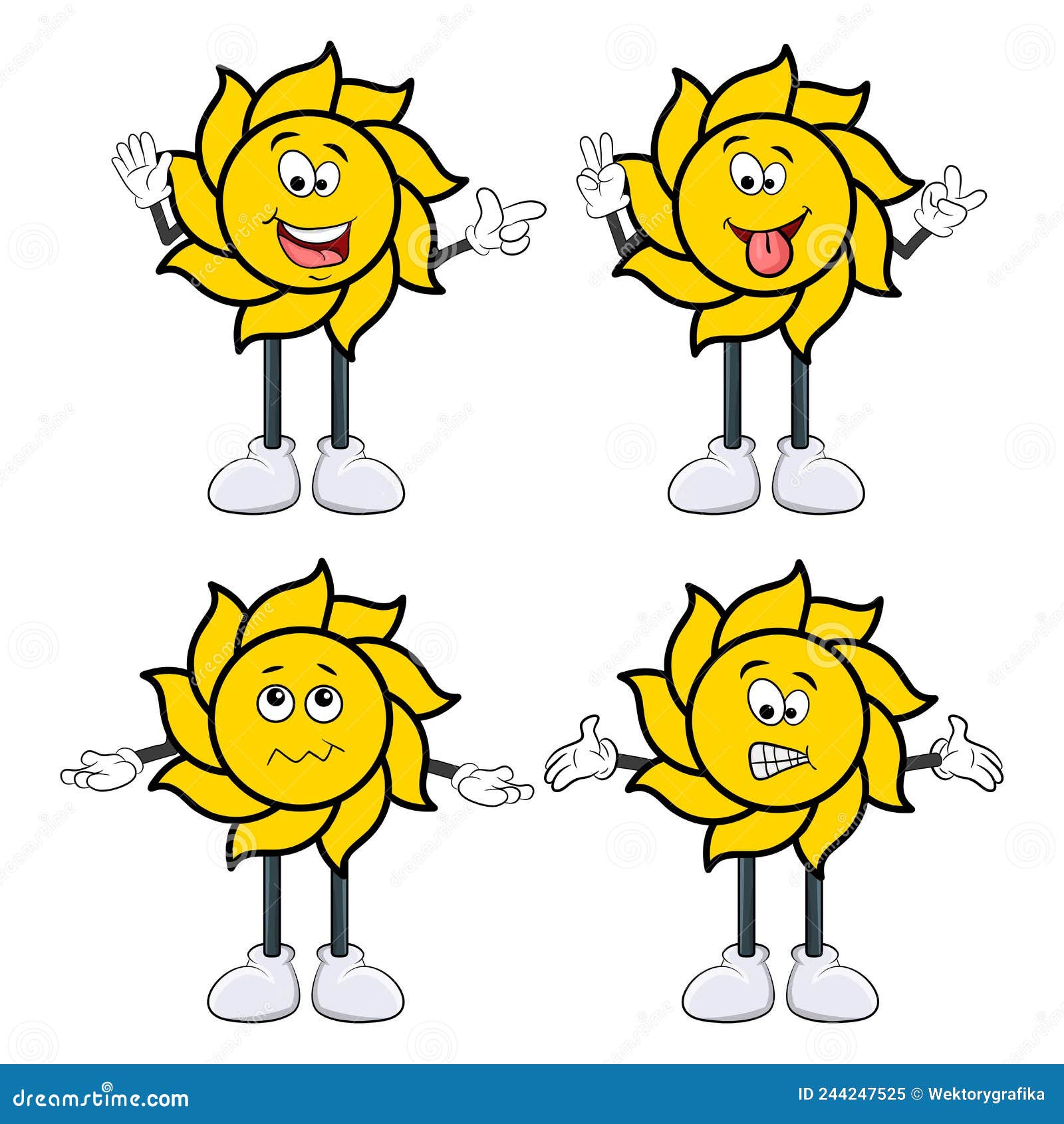 Summer Sun Face Set. Sun Character with Arm and Leg in Different ...