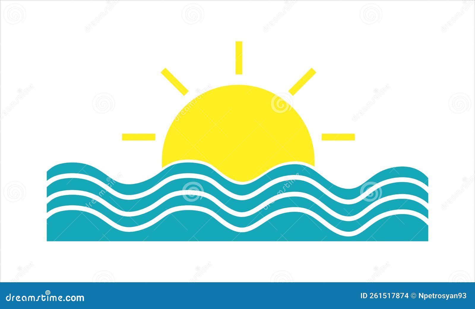 Summer Sun and Sea Waves Icon Vector Illustration Stock Vector ...