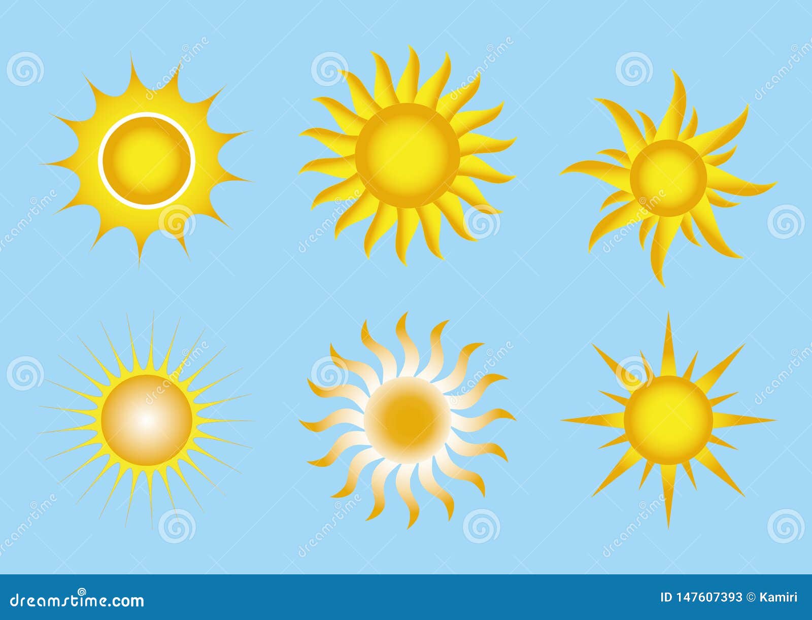 Summer Sun Vector Illustrations Set Stock Vector - Illustration of ...