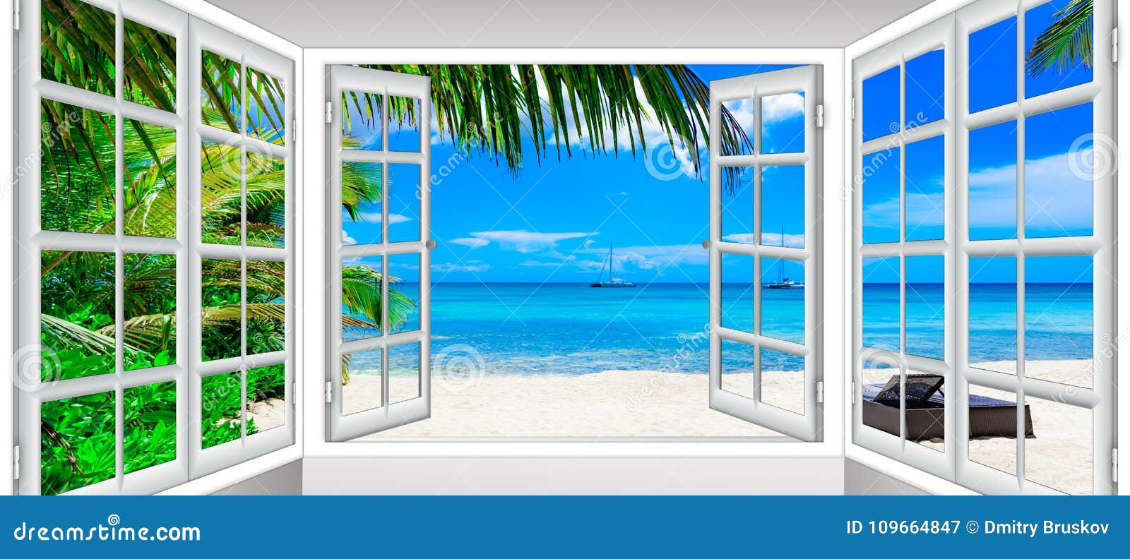 Ocean view window stock image. Image of scenery, palm - 109664847