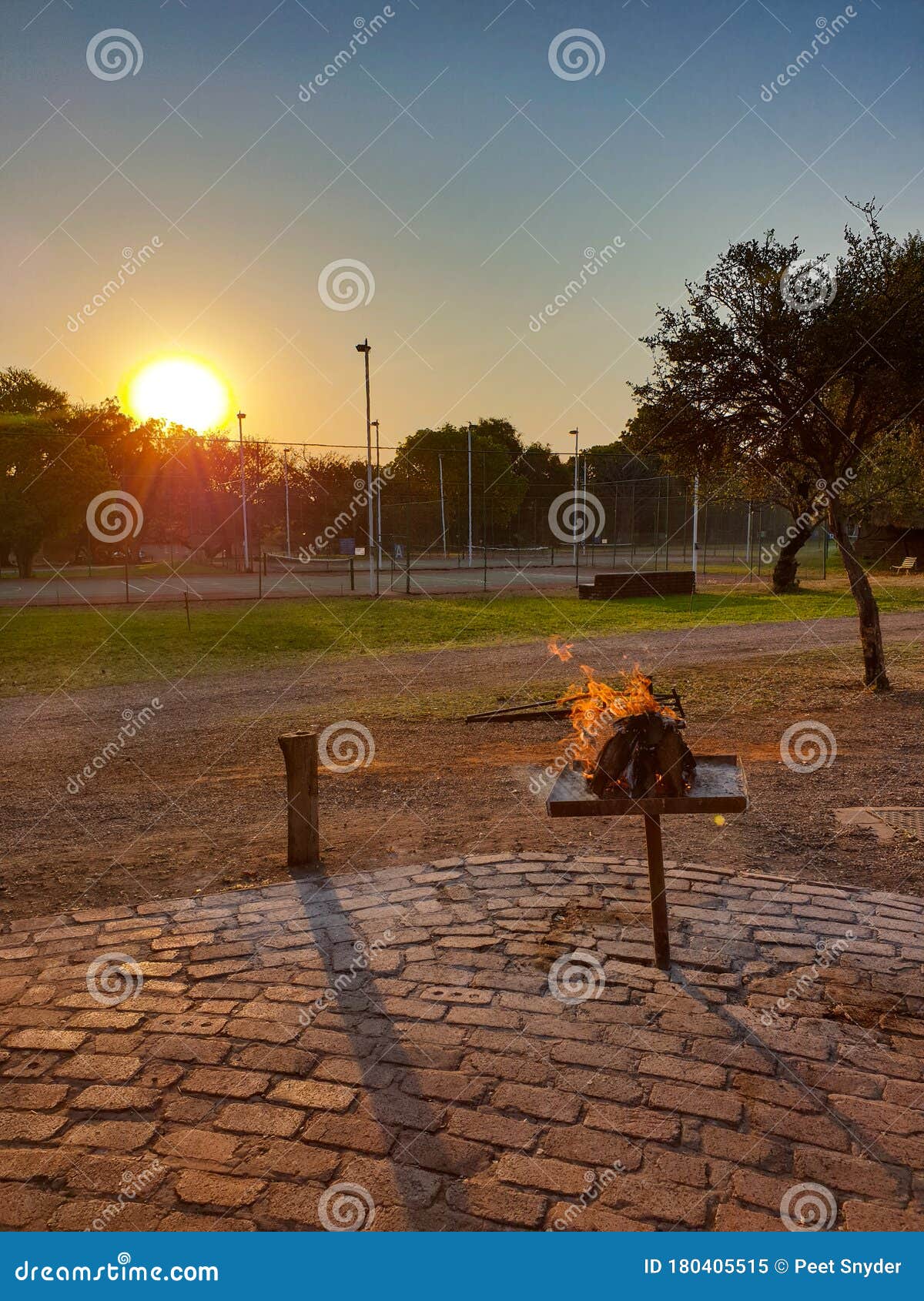 Summer Sunset with Fire Burning Stock Image - Image of burning, summer ...
