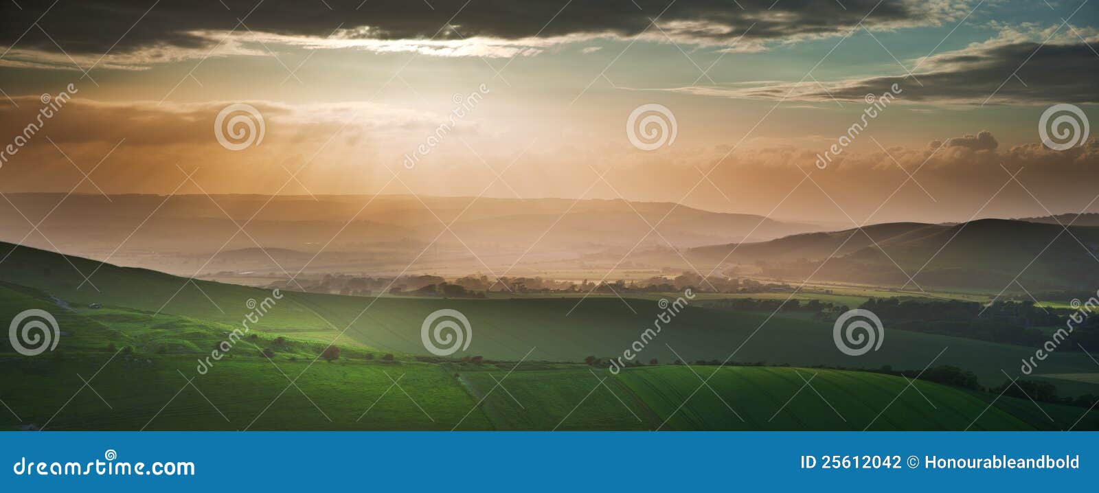 Summer Sunset Over English Countryside Landscape Stock Photo - Image of ...