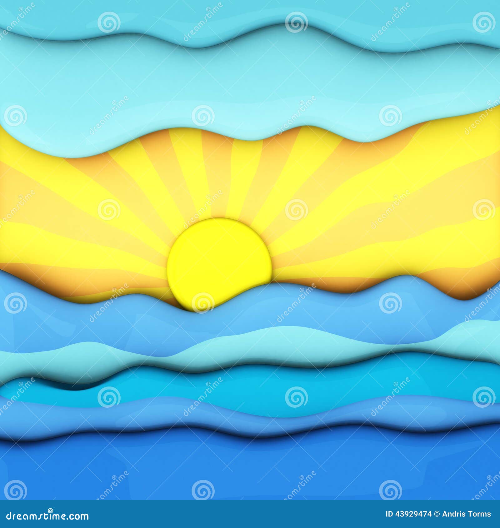 Summer Sunset Over Sea, Abstract 3d Stock Illustration - Illustration ...