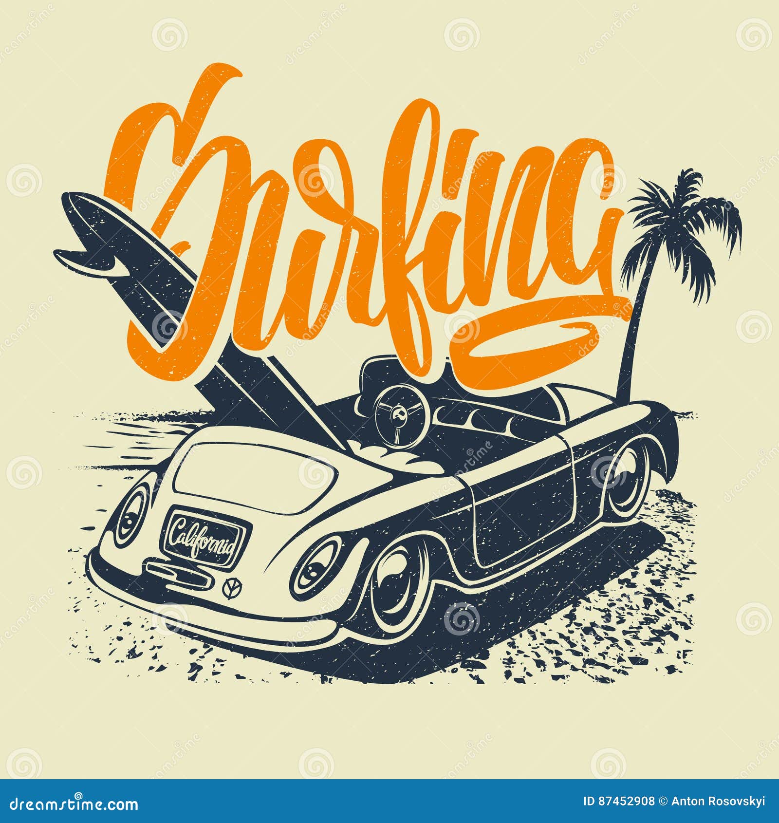 Summer Surf Hand Draw Set With Surfboard, Wave, Palm Tree And Shark ...