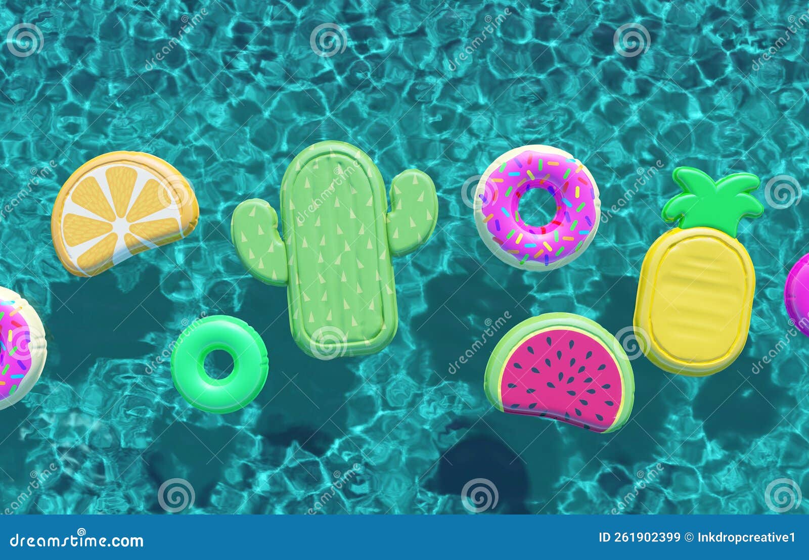 Summer Swimming Pool Full of Fun Pool Floats. Overhead View Stock ...