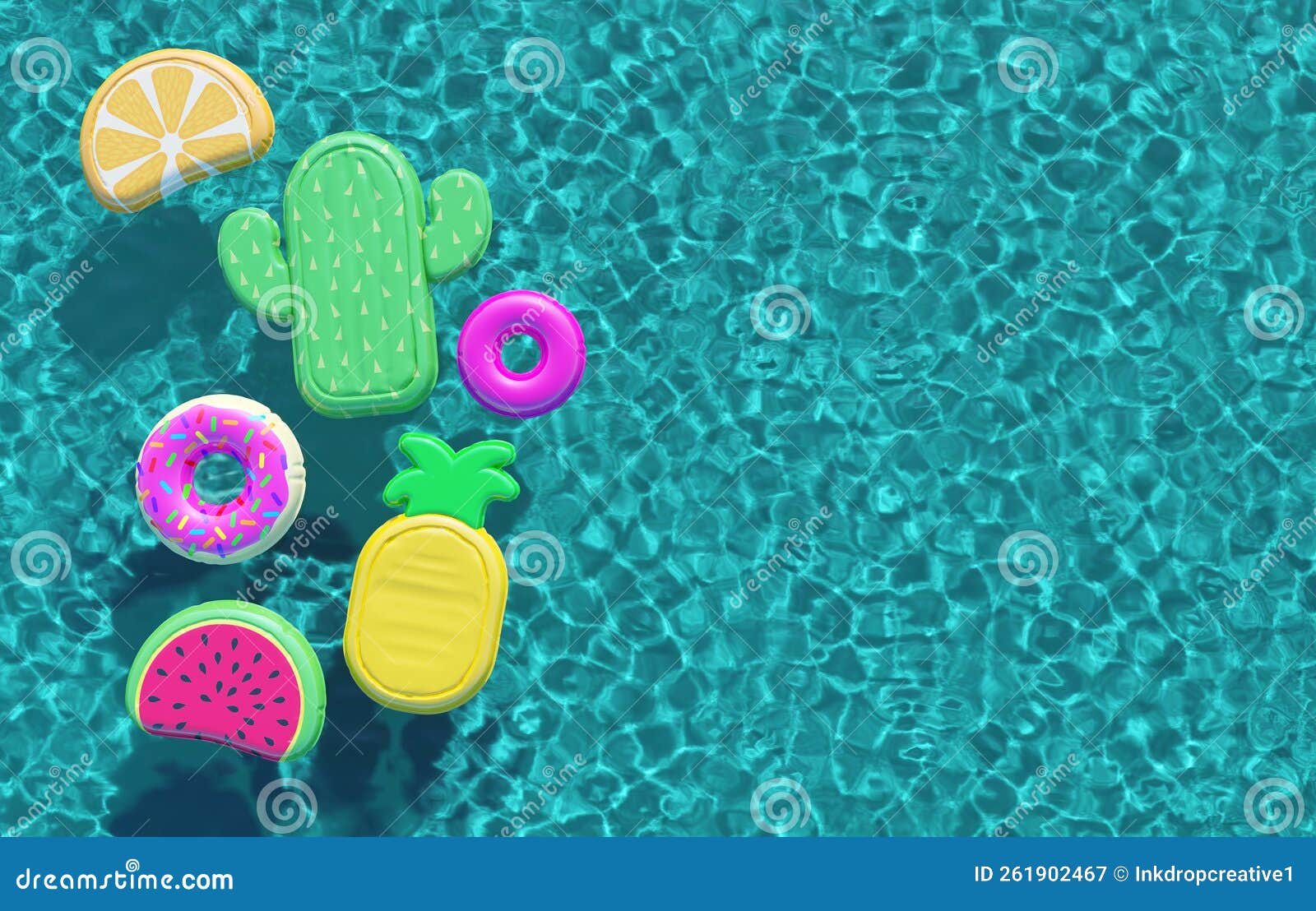 Summer Swimming Pool Full of Fun Pool Floats. Overhead View Stock ...