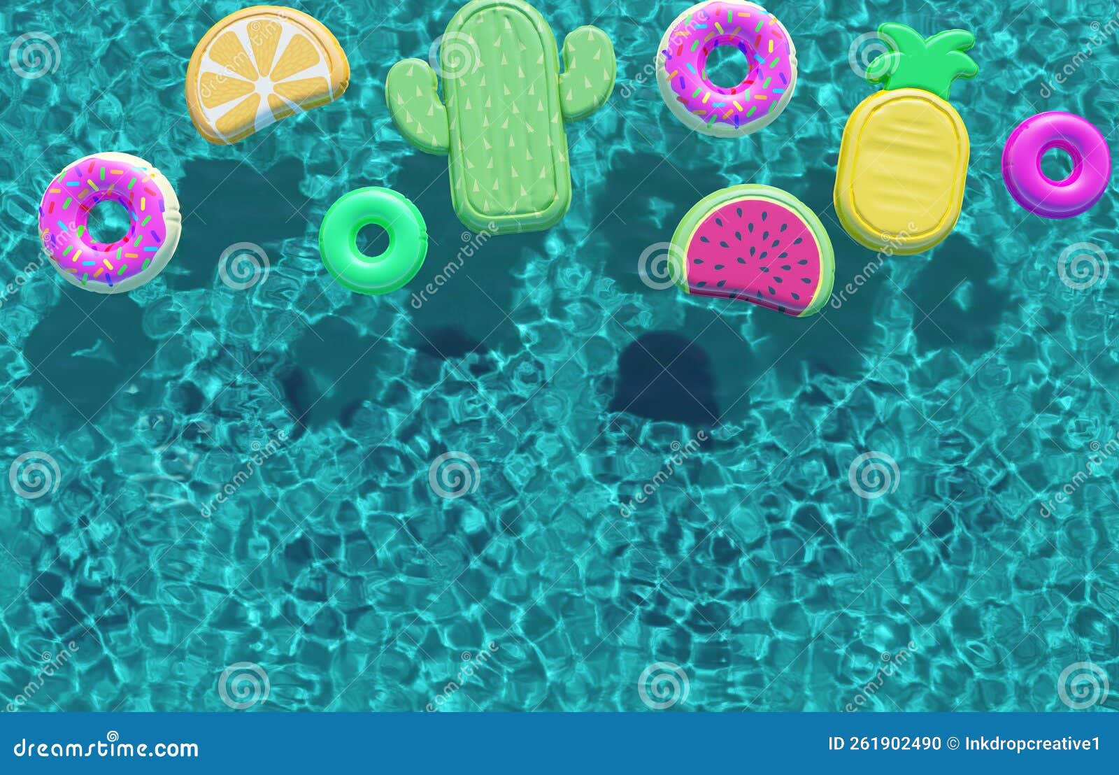 Summer Swimming Pool Full of Fun Pool Floats. Overhead View Stock ...