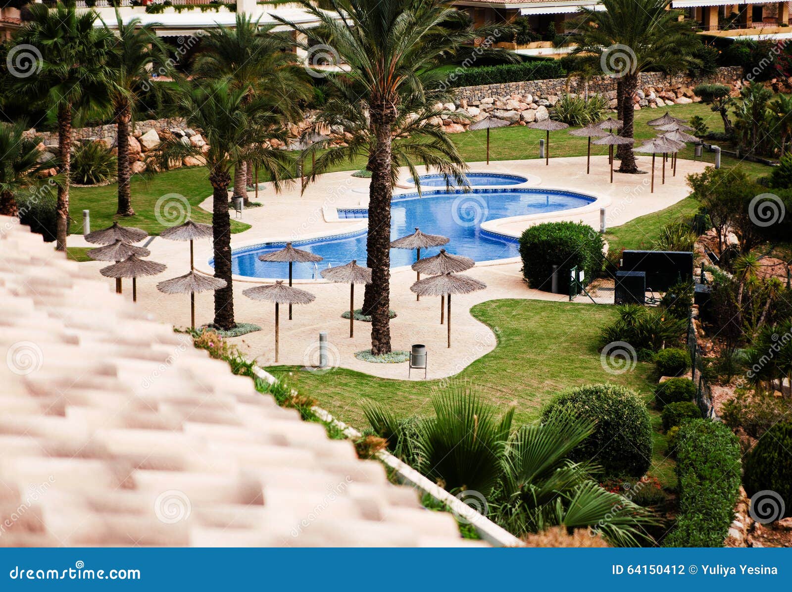 Summer swimming pool stock photo. Image of modern, blue - 64150412